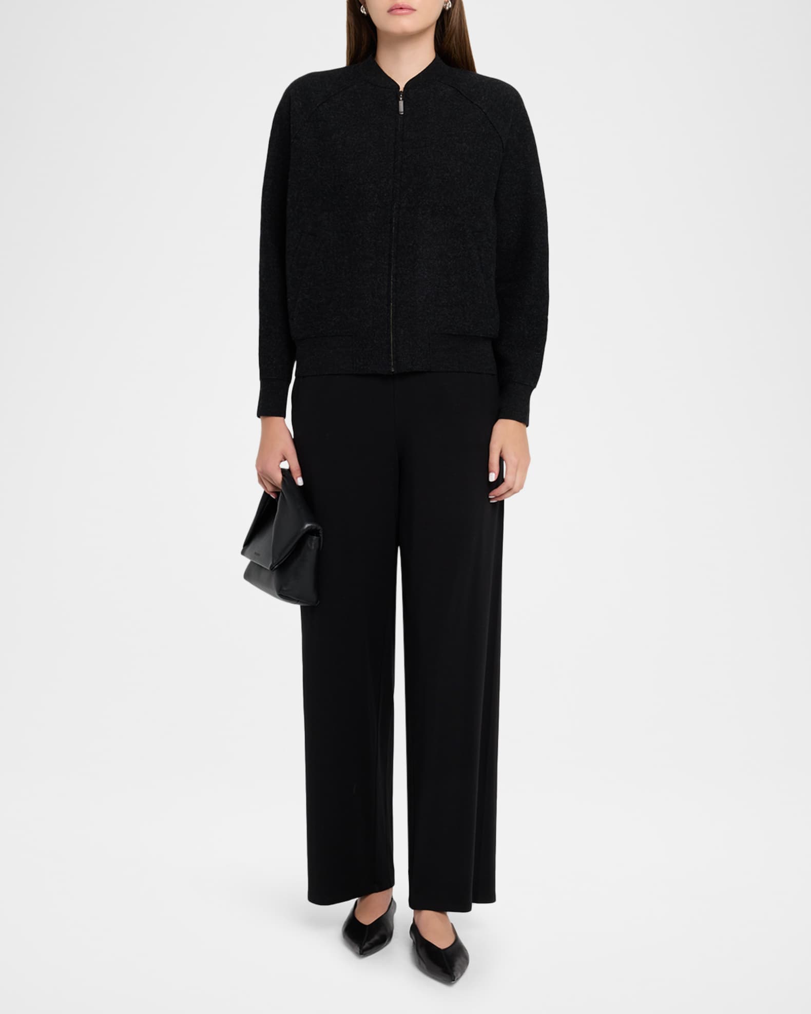 Eileen Fisher Lightweight Boiled Wool Zip-Front Jacket | Neiman Marcus
