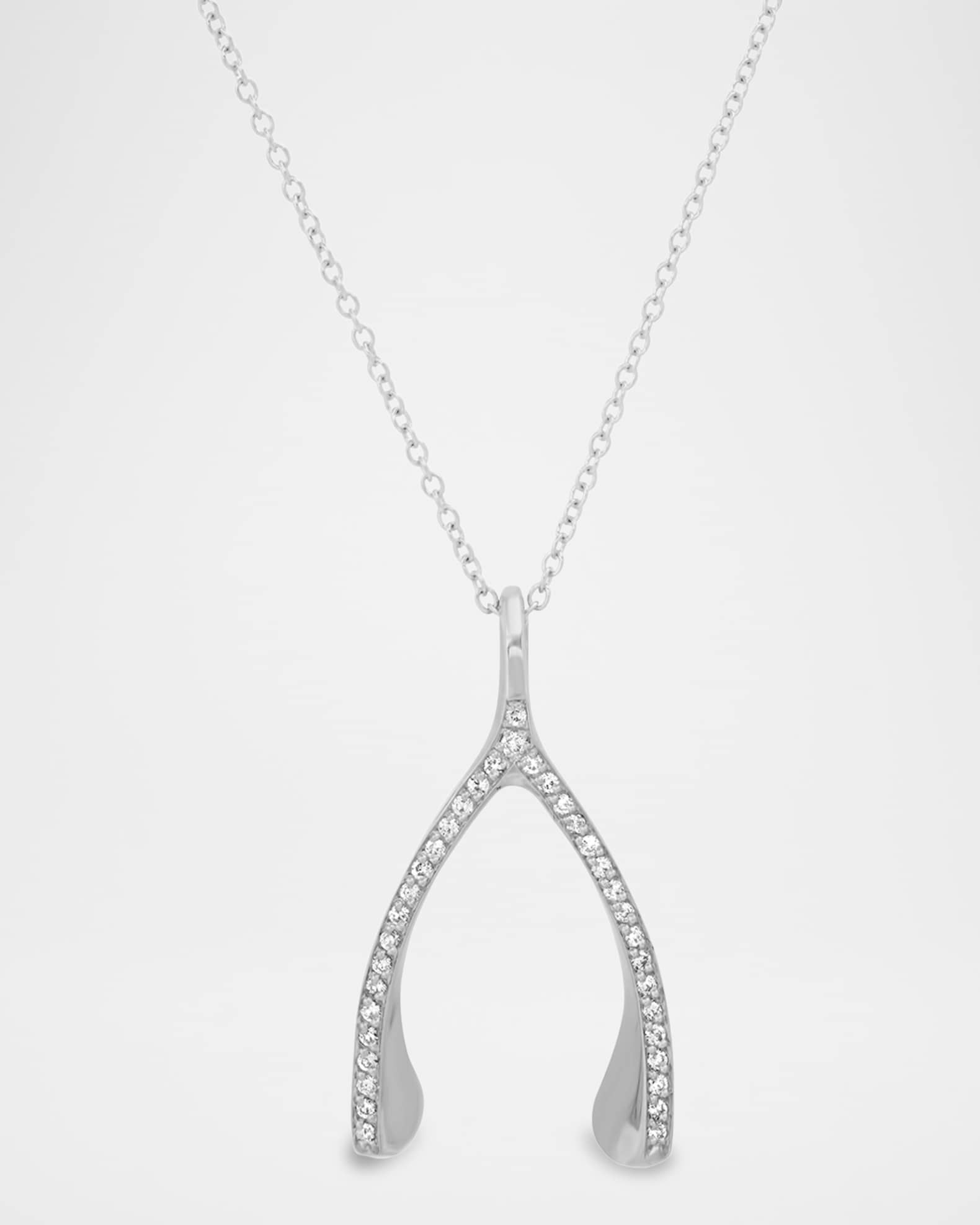 Jennifer Meyer 18K White Gold Diamond Wishbone Pendant Necklace ...