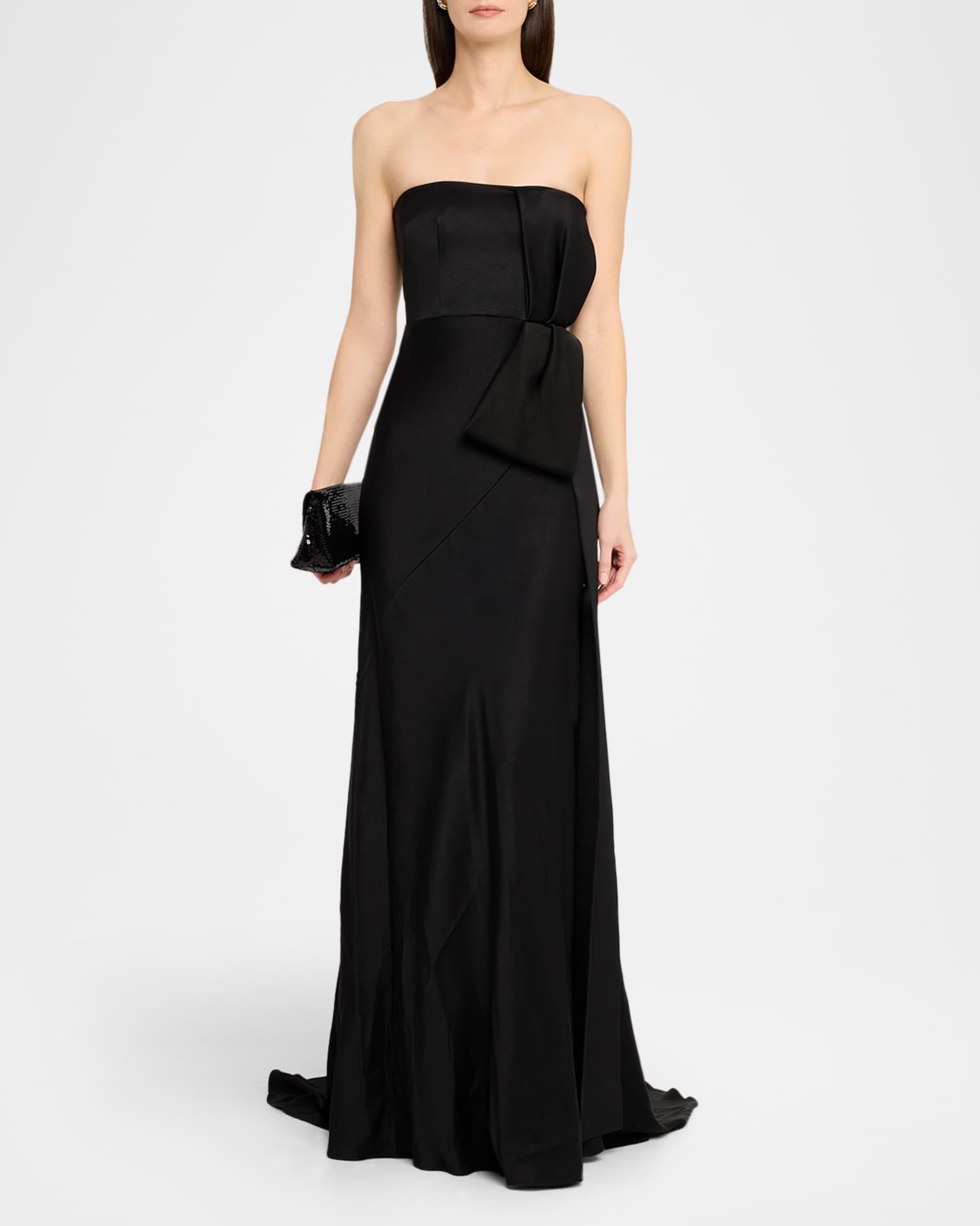 Alex Perry Strapless Gown With Bow In Satin Crepe | Neiman Marcus