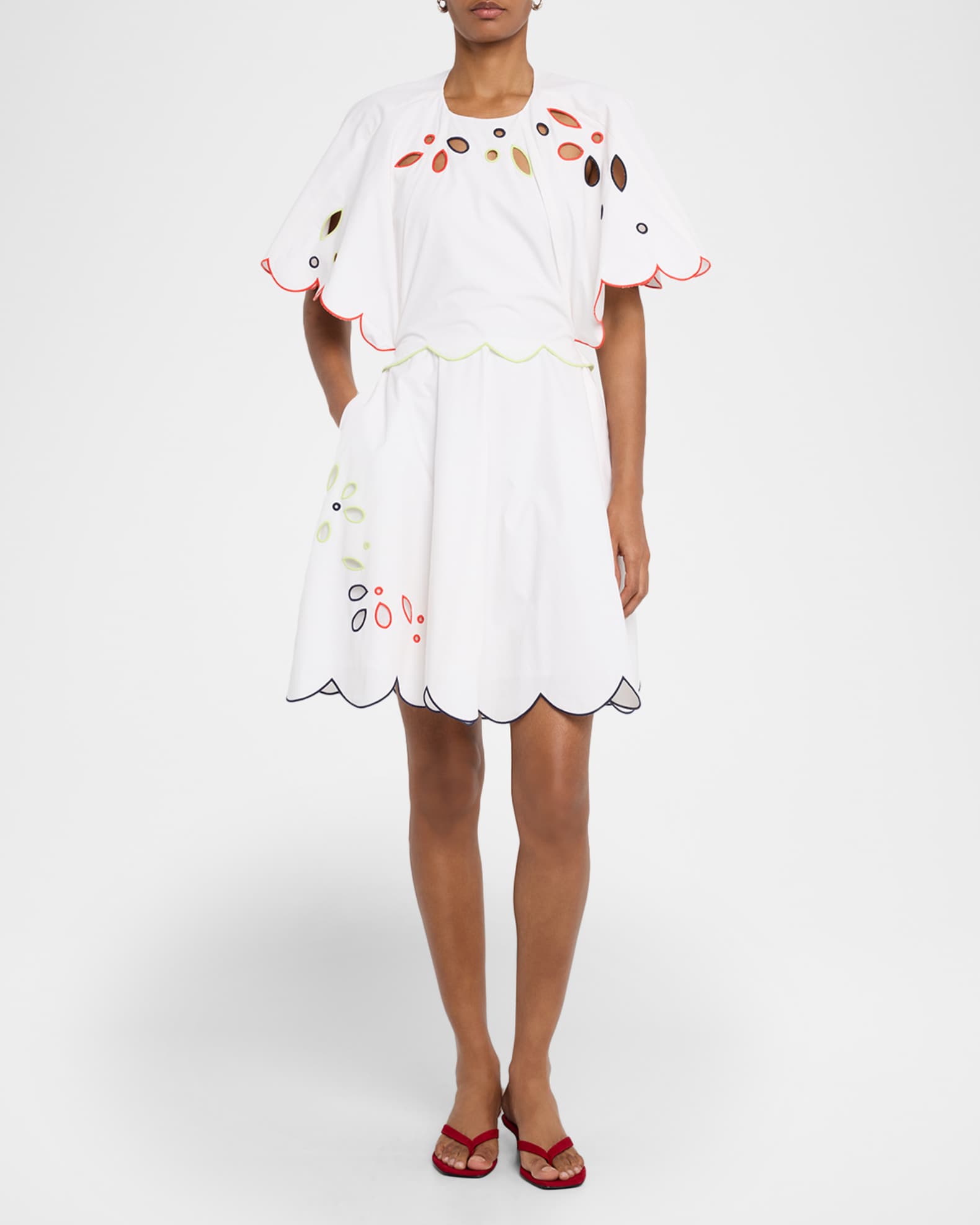 Rosie Assoulin Buttercup Scalloped Eyelet Short-Sleeve Mini Dress ...