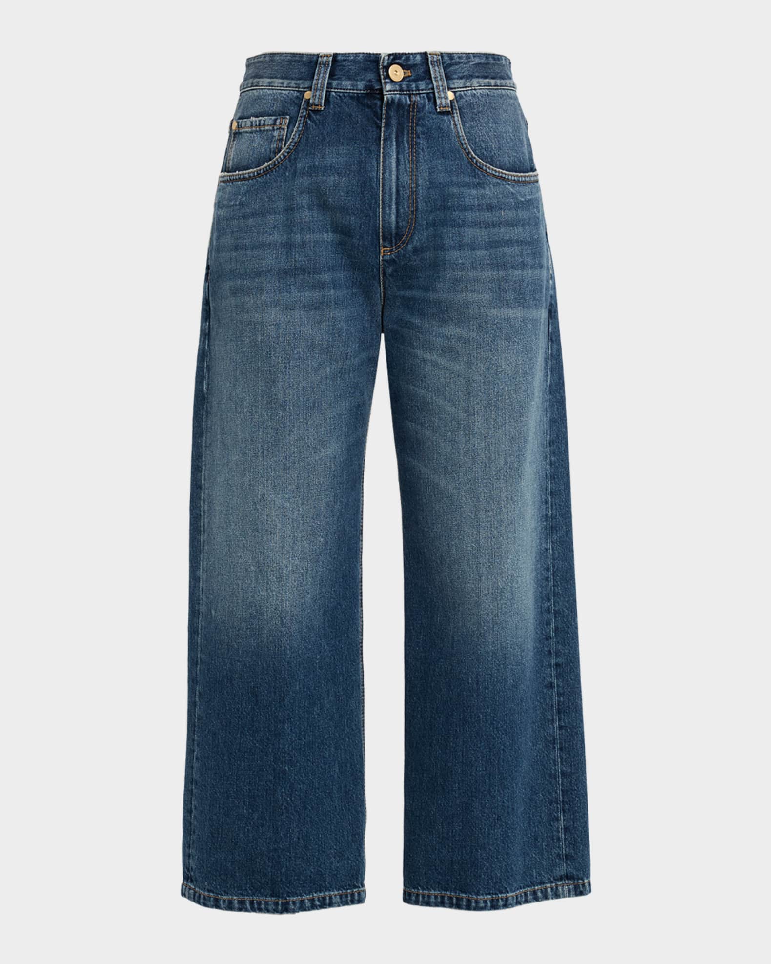 Brunello Cucinelli Authentic Denim Wide-Leg Ankle Jeans | Neiman Marcus