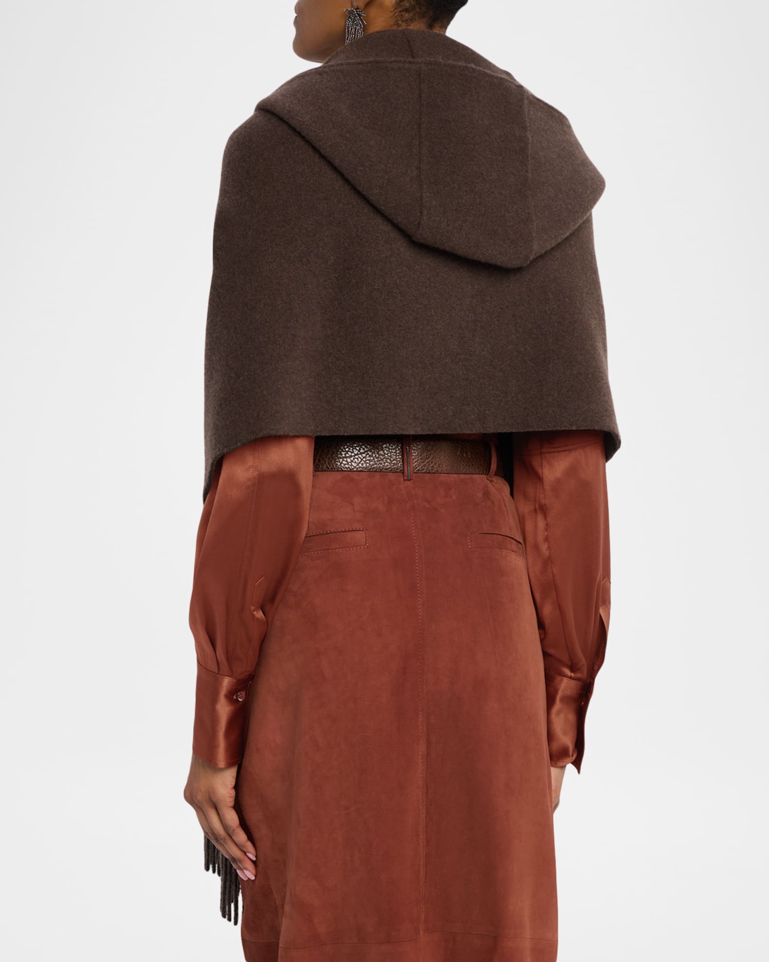 Brunello Cucinelli Wool-Cashmere Fringed Cape Scarf | Neiman Marcus