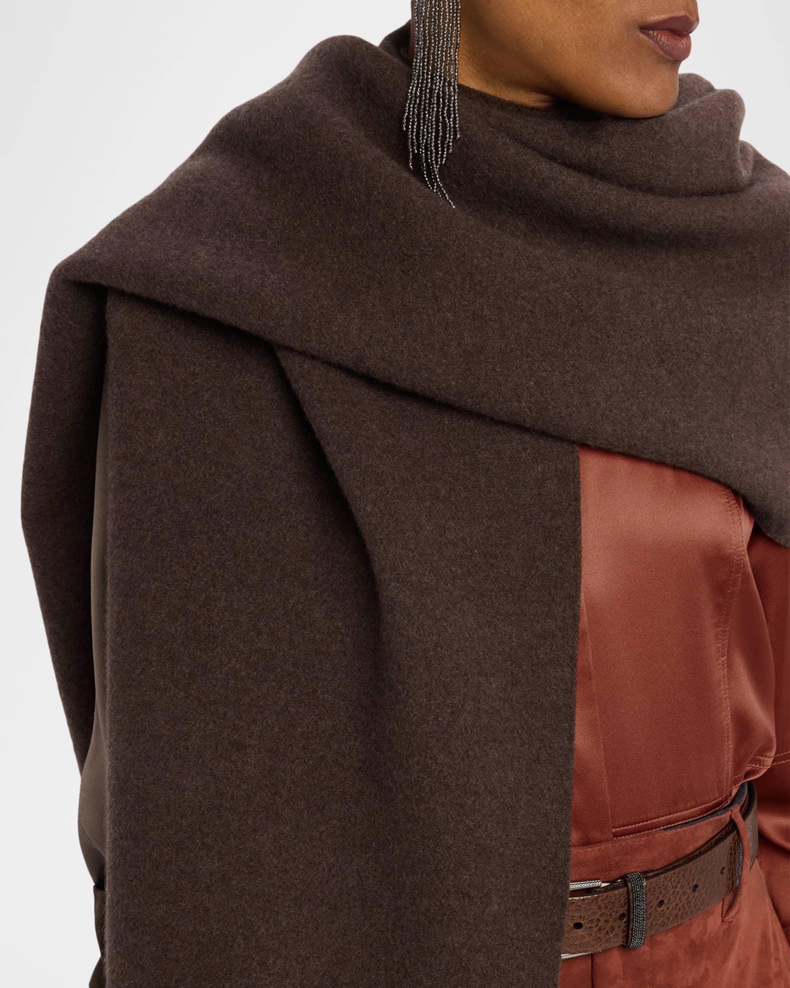 Brunello Cucinelli Wool-Cashmere Fringed Cape Scarf | Neiman Marcus