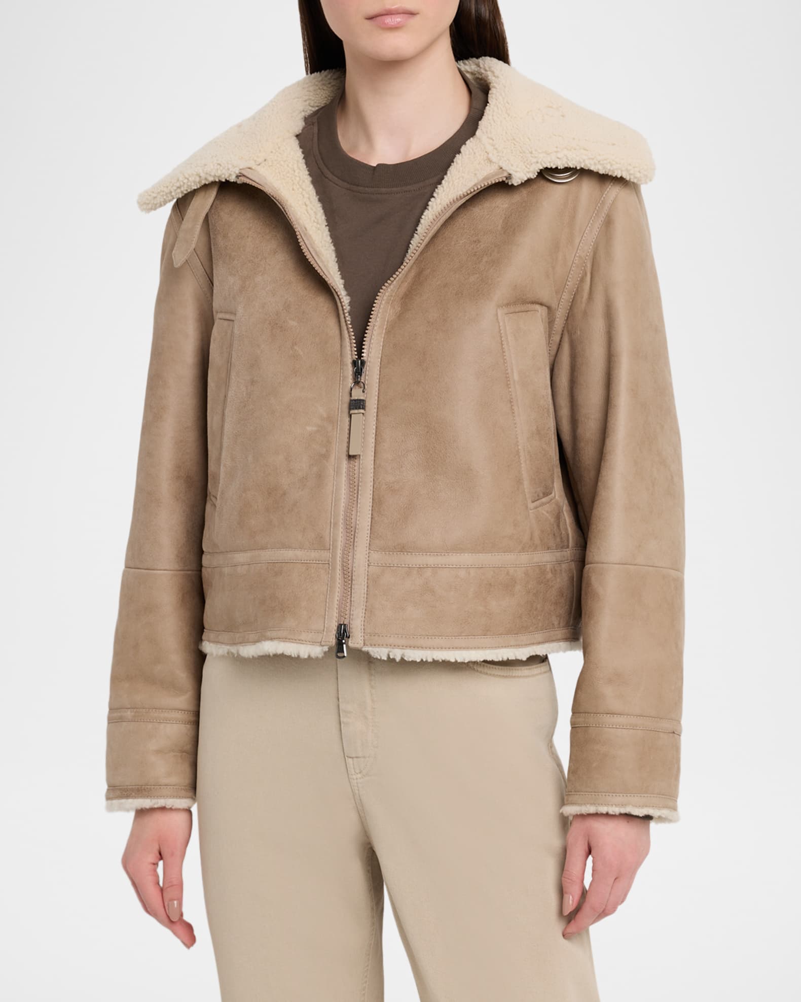 Brunello Cucinelli Vintage Shearling and Suede Jacket | Neiman Marcus