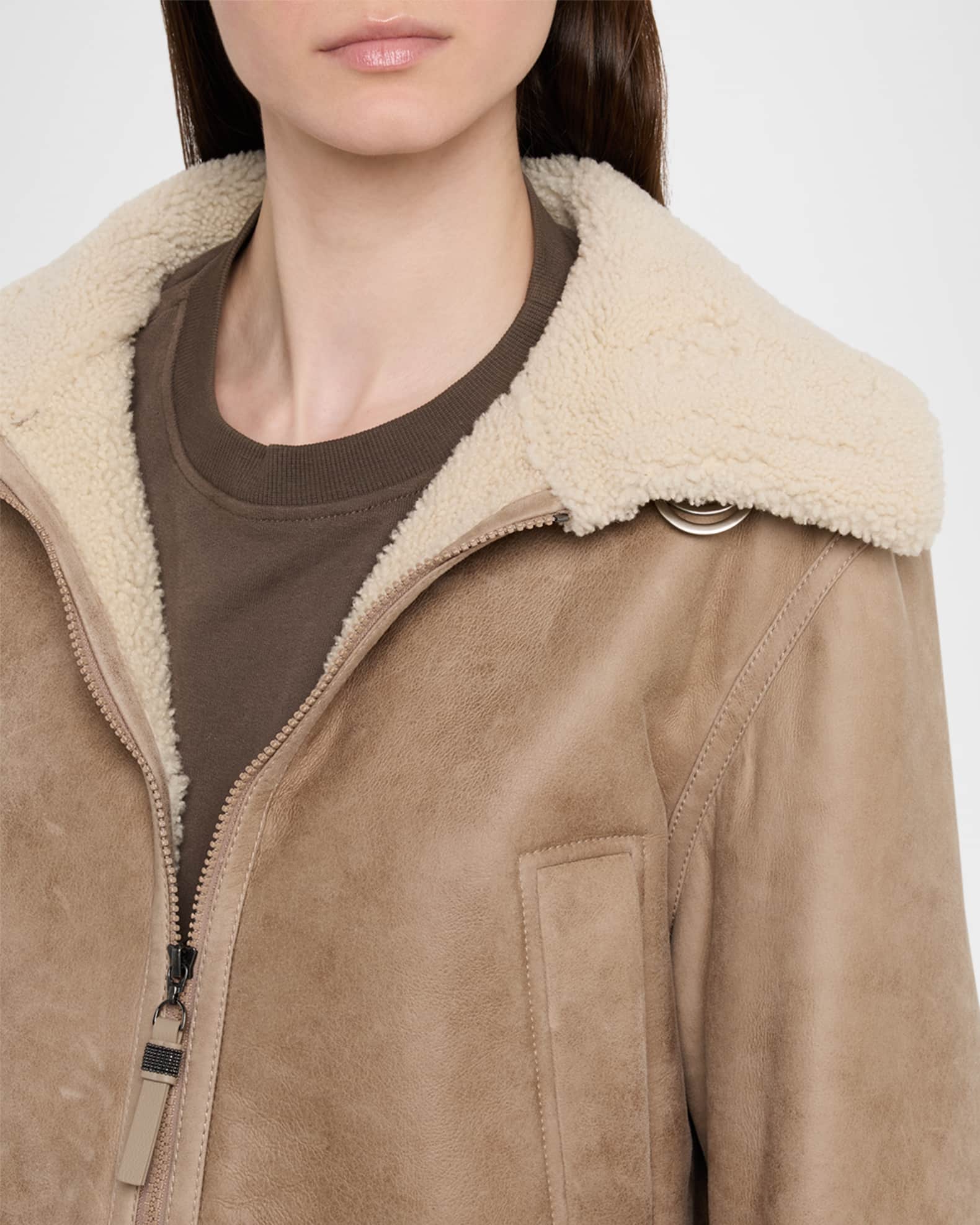 Brunello Cucinelli Vintage Shearling and Suede Jacket | Neiman Marcus