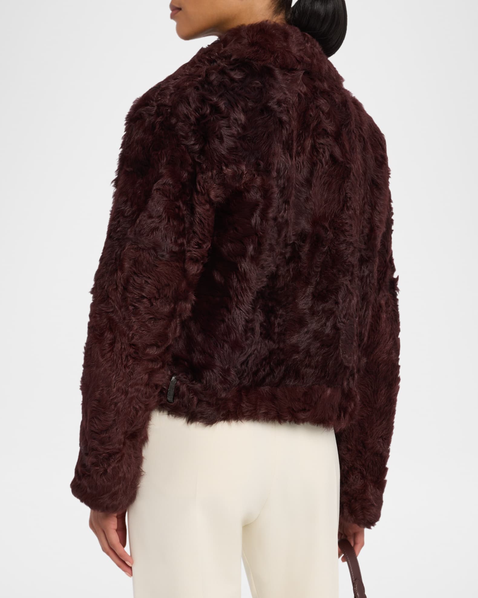 Brunello Cucinelli Capretta Sheep Shearling Moto Jacket | Neiman Marcus