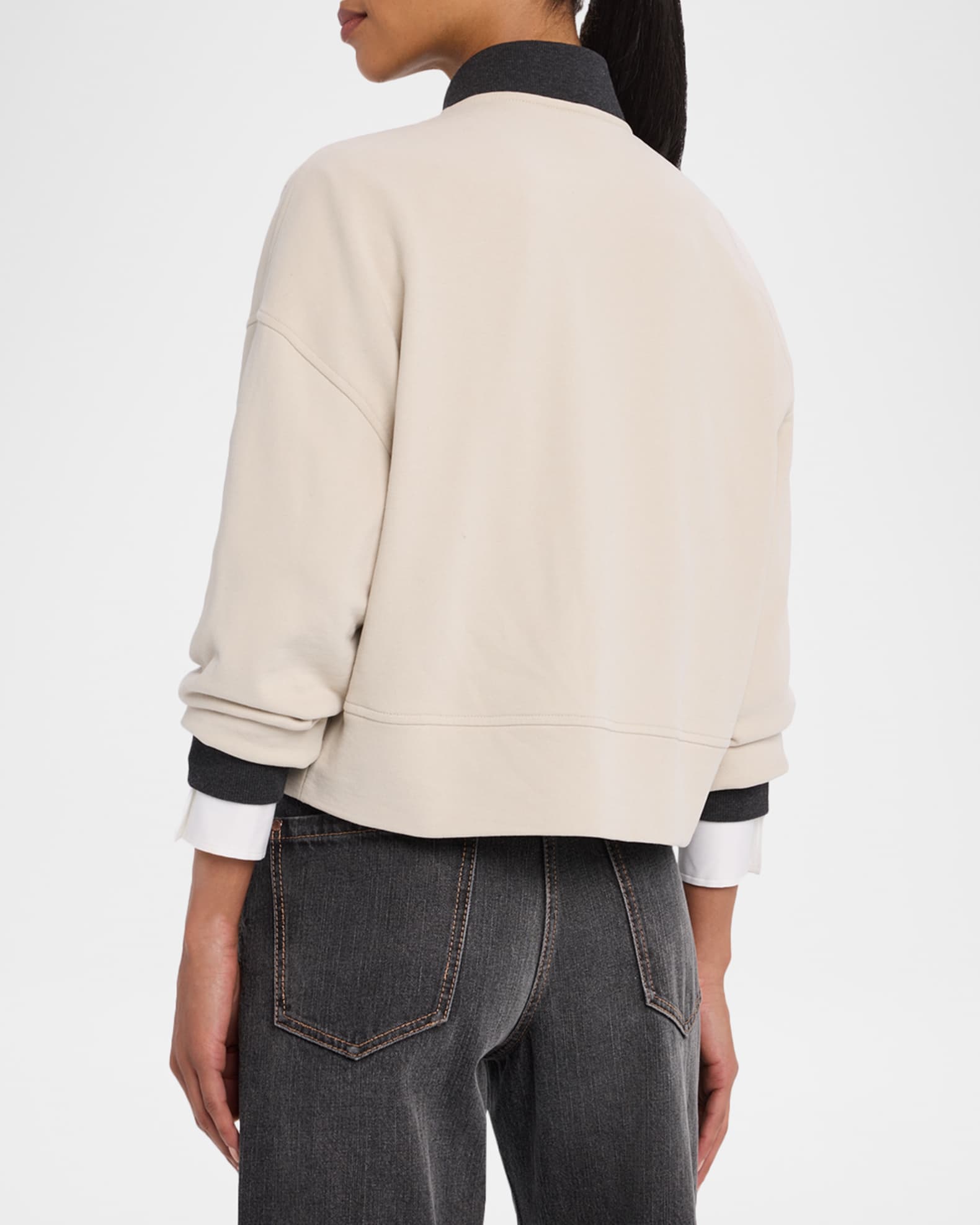 Brunello Cucinelli Felpa Buttoned Bomber Cardigan | Neiman Marcus