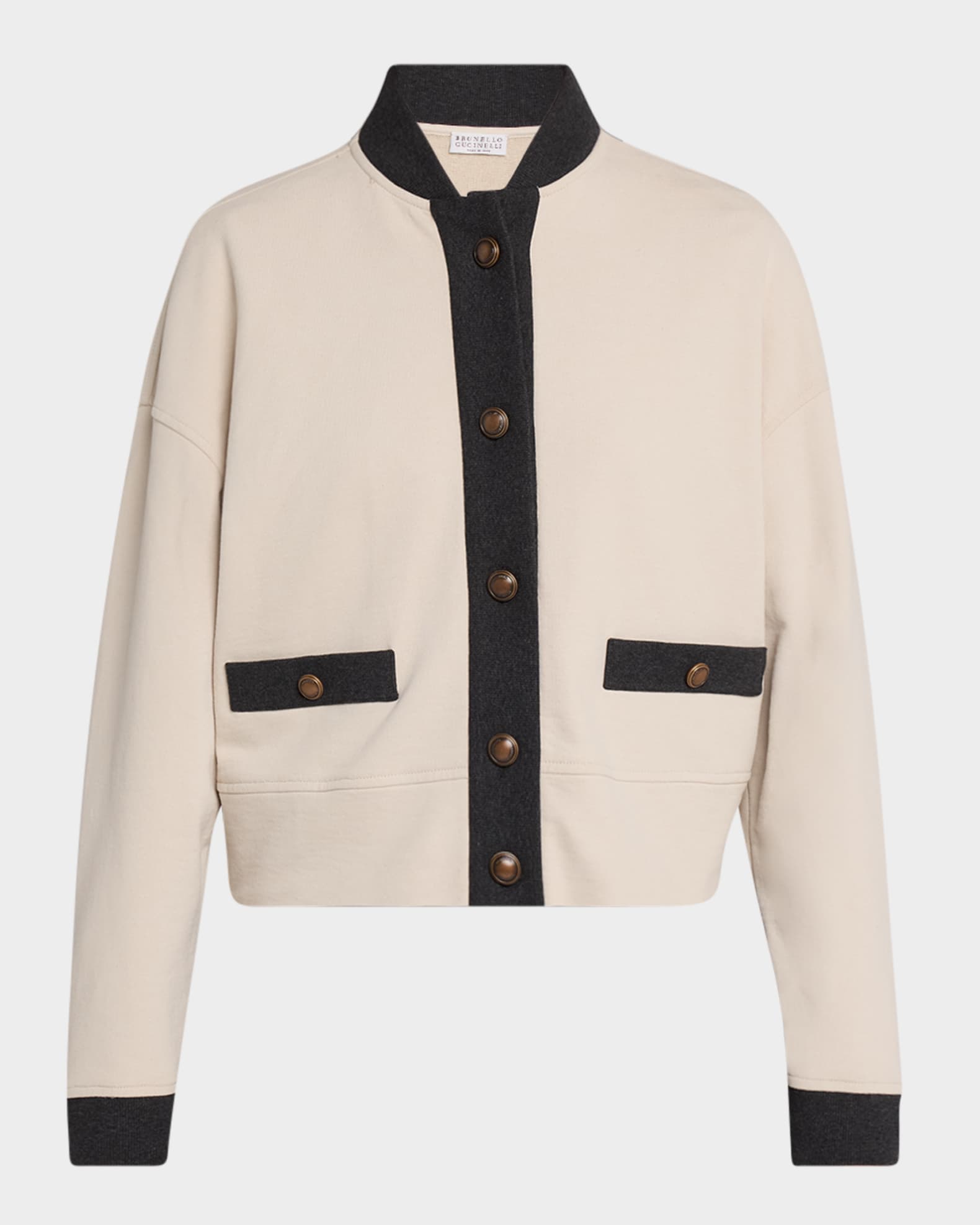 Brunello Cucinelli Felpa Buttoned Bomber Cardigan | Neiman Marcus