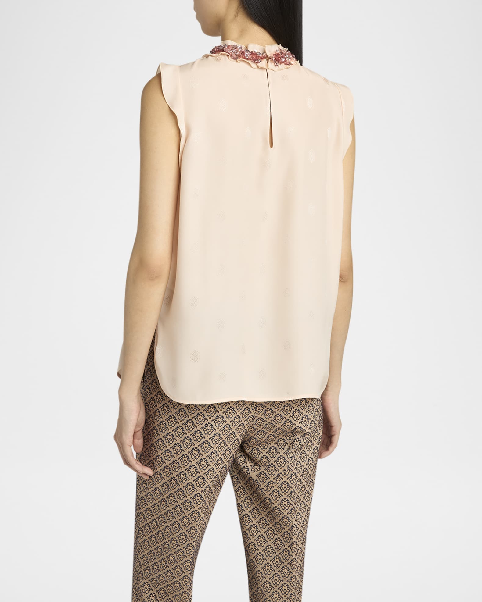 Etro Sleeveless Embellished-Neck Blouse | Neiman Marcus