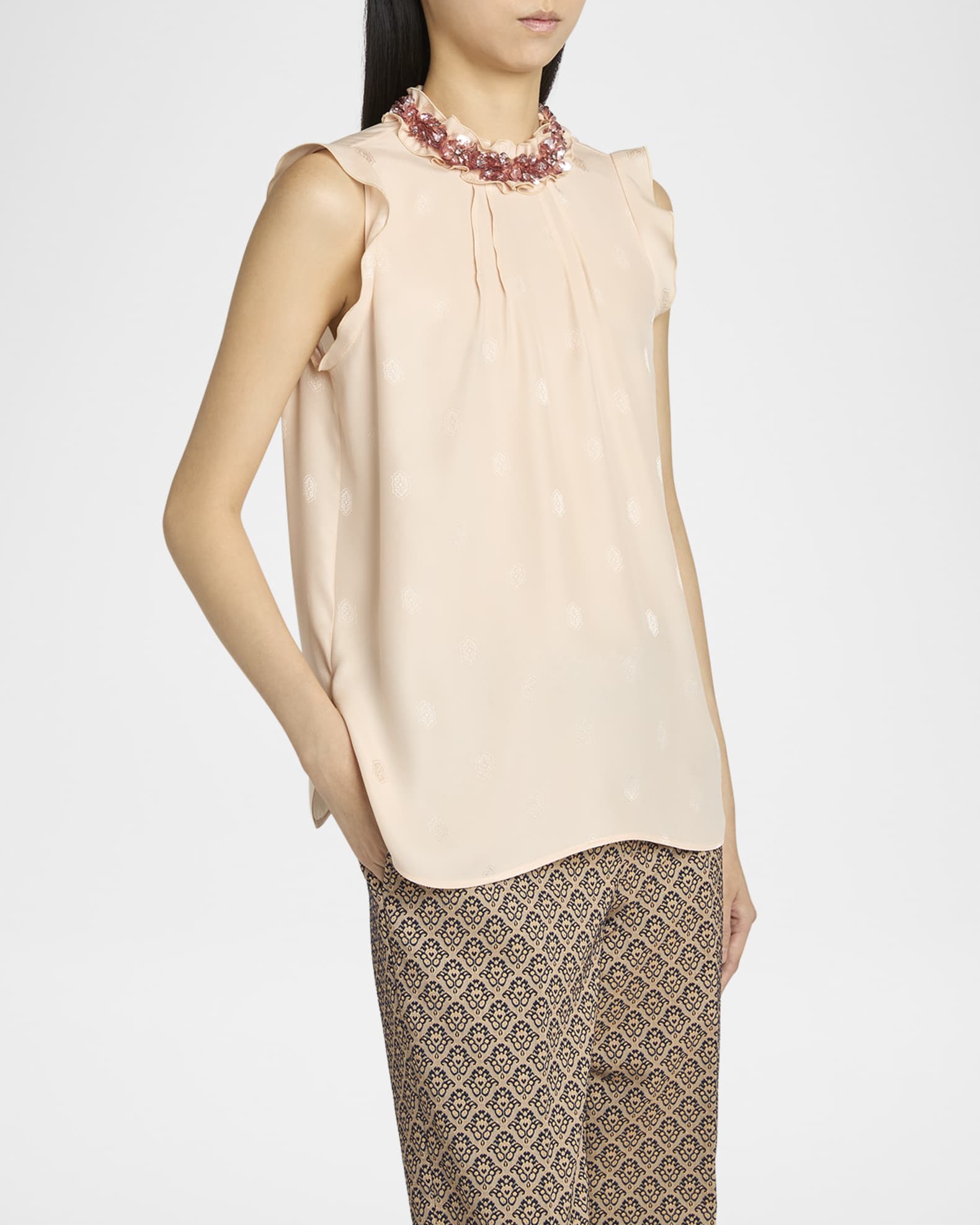 Etro Sleeveless Embellished-Neck Blouse | Neiman Marcus