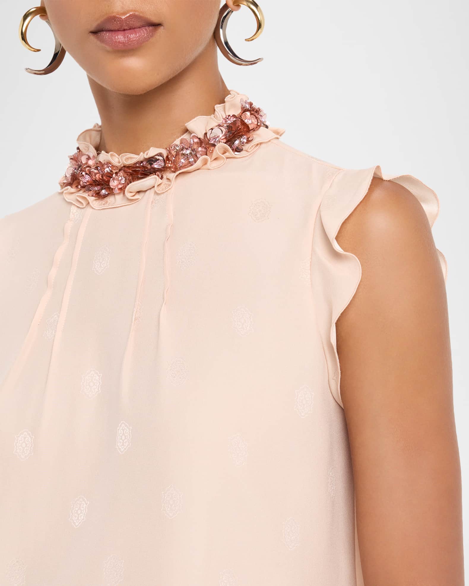 Etro Sleeveless Embellished-Neck Blouse | Neiman Marcus