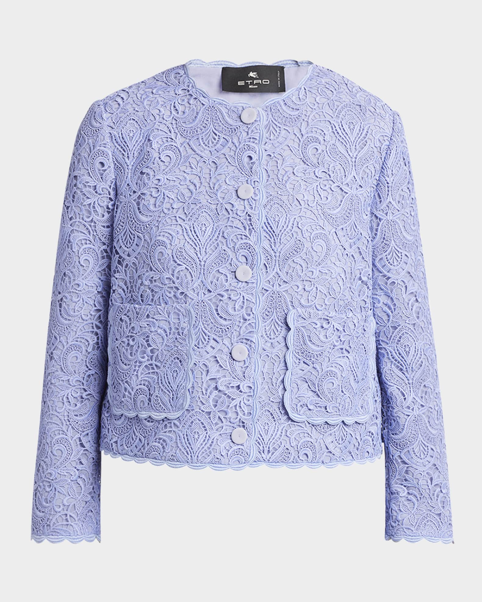Etro Lace Single-Breasted Crop Jacket | Neiman Marcus