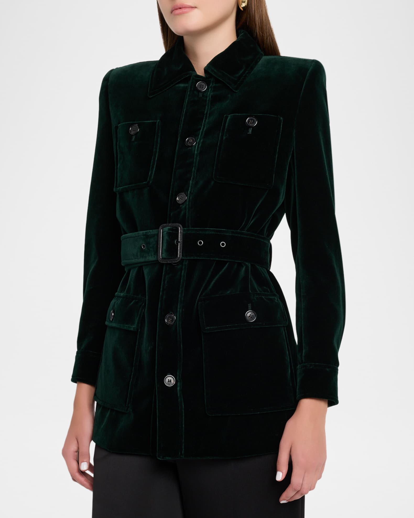 Saint Laurent Saharienne Belted Cotton Velvet Jacket | Neiman Marcus