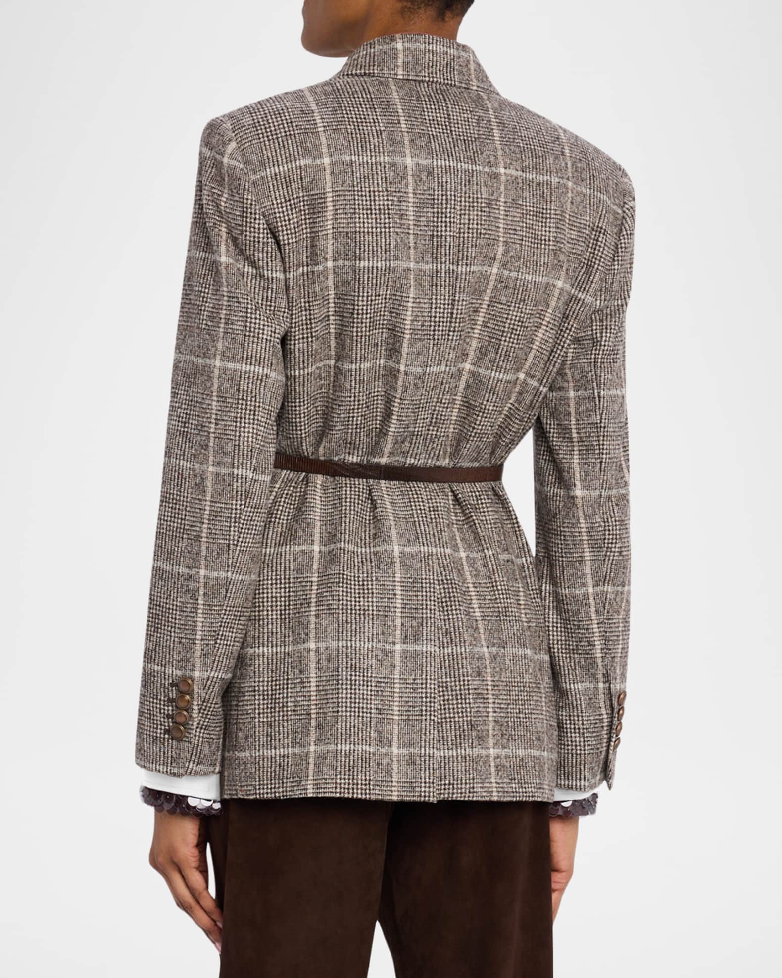 Brunello Cucinelli Windowpane Double-Breasted Jacket | Neiman Marcus
