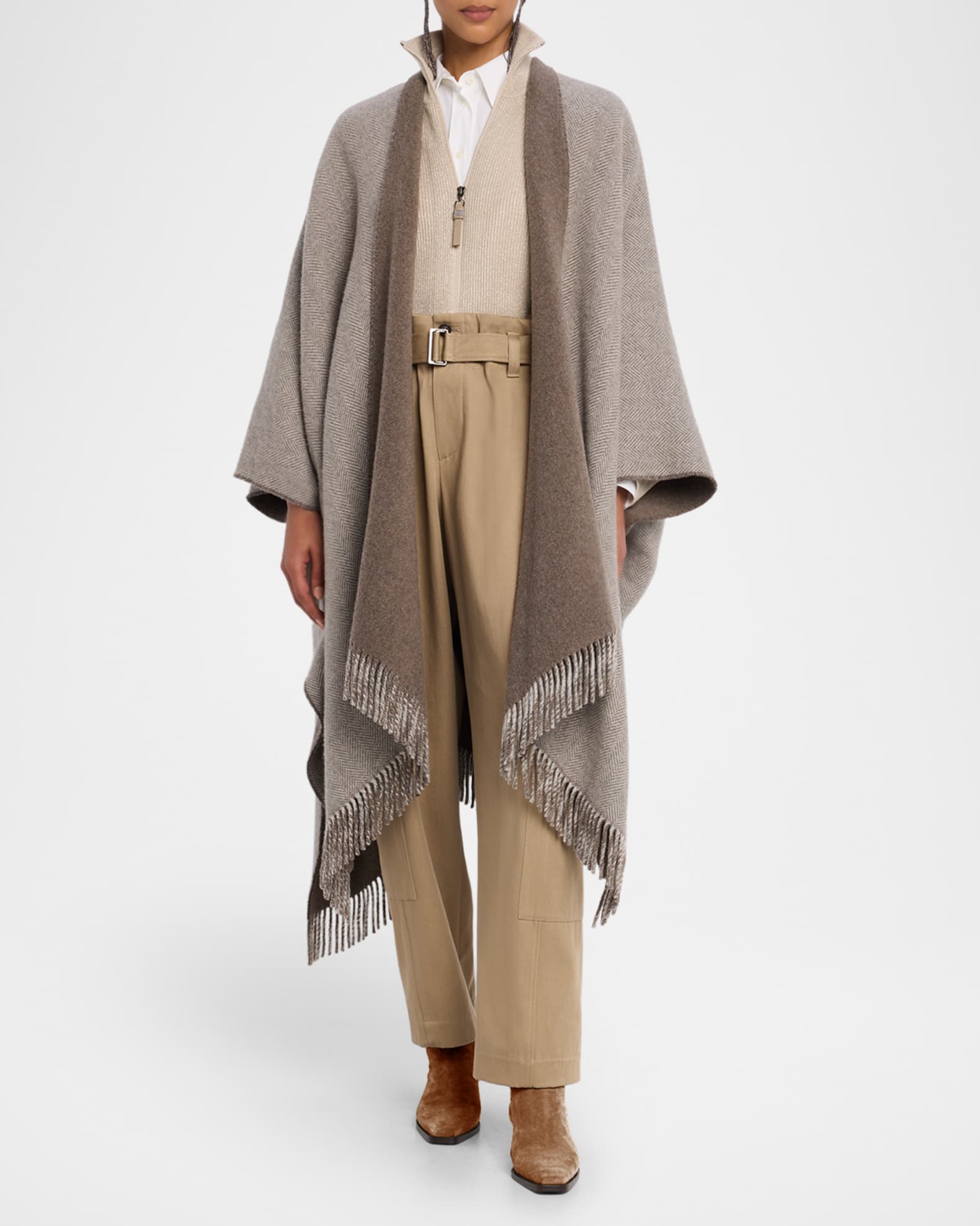 Brunello Cucinelli Reversible Metallic Herringbone Double Brushed ...