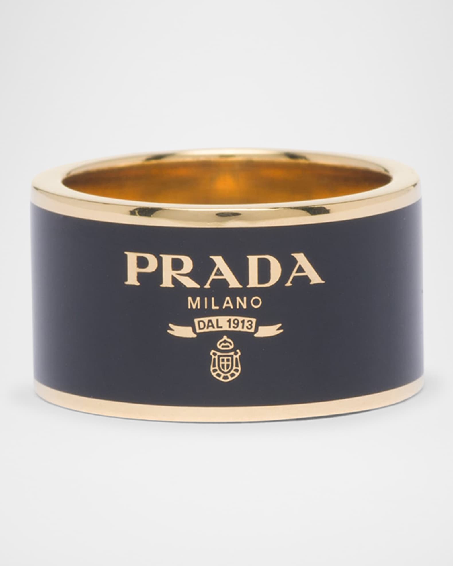 Prada Logo Enamel Brass Cigar Band Ring | Neiman Marcus