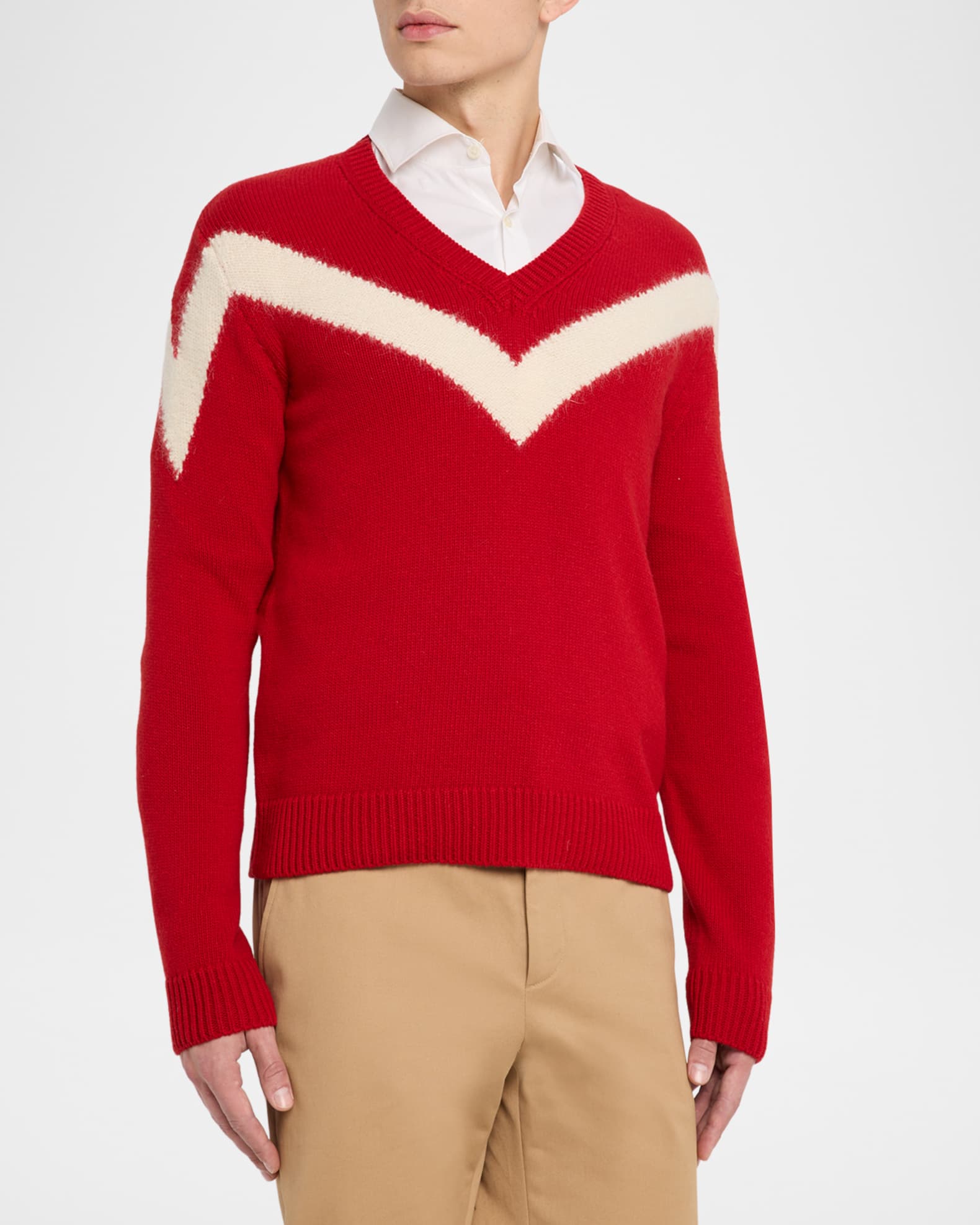 Valentino Garavani Men's Wool V-Neck Sweater with VLogo Bow | Neiman Marcus