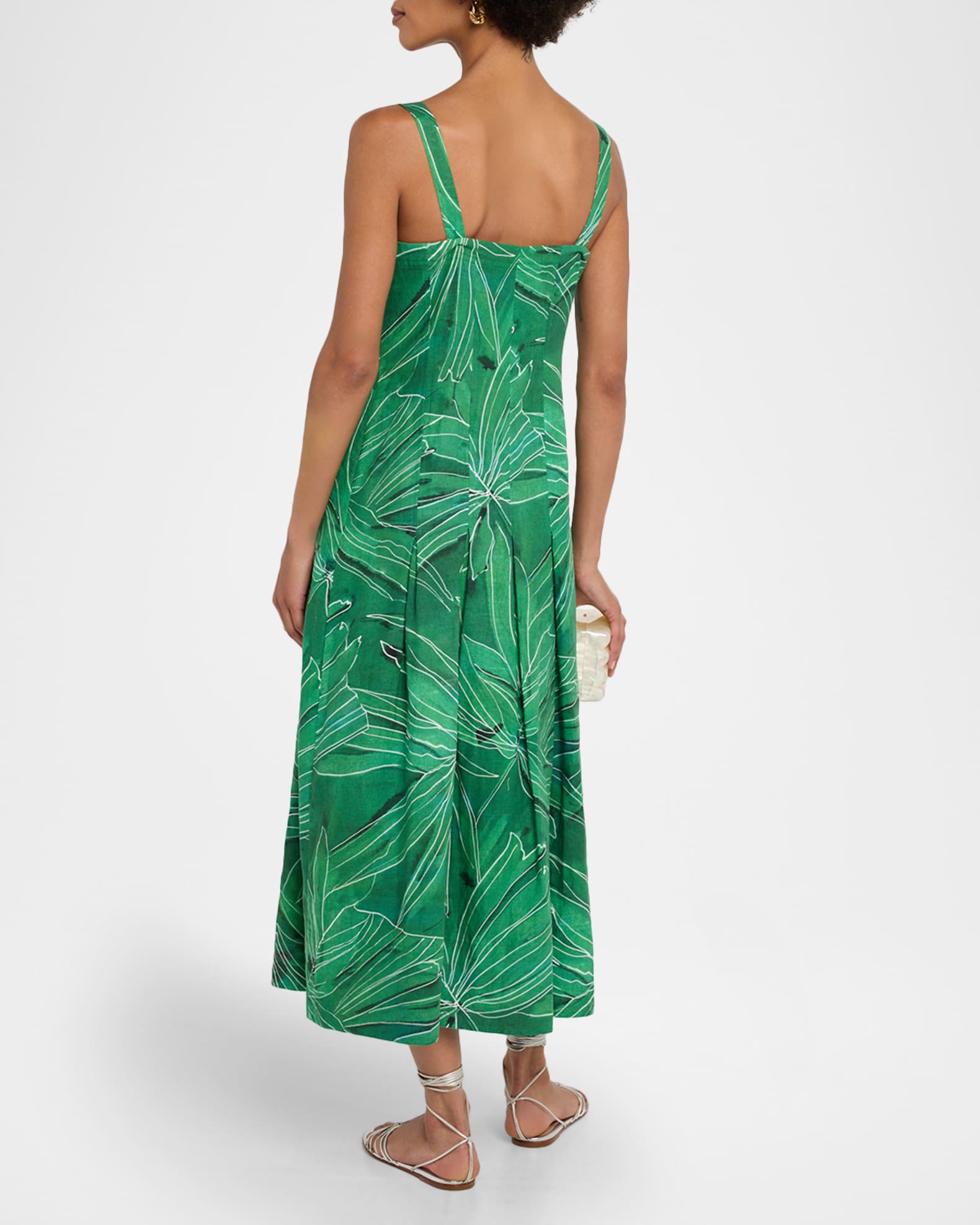 Marie Oliver Dixon Pleated Linen-Cotton Midi Dress | Neiman Marcus