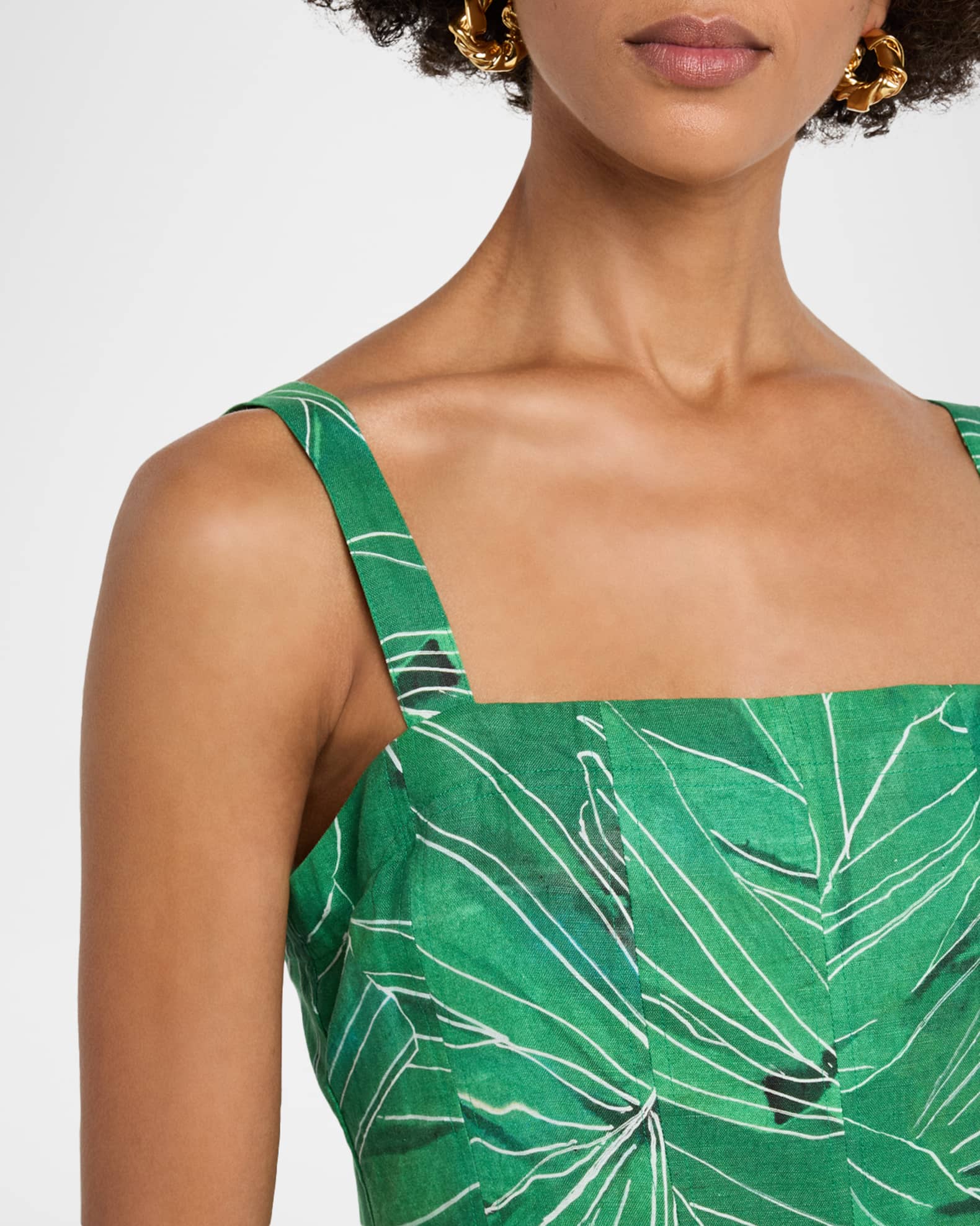 Marie Oliver Dixon Pleated Linen-Cotton Midi Dress | Neiman Marcus