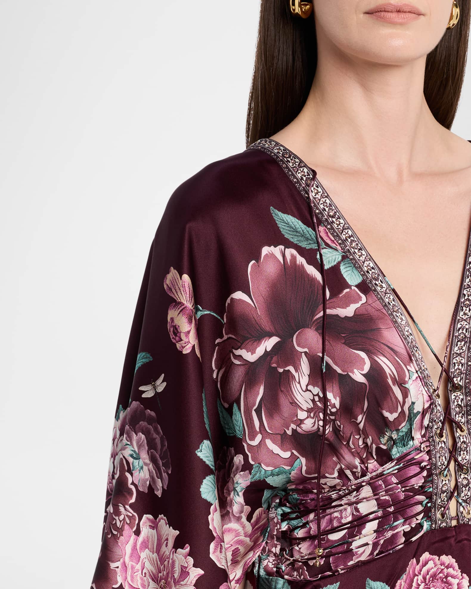 Camilla If These Tiles Could Talk Lace-Up Maxi Dress | Neiman Marcus