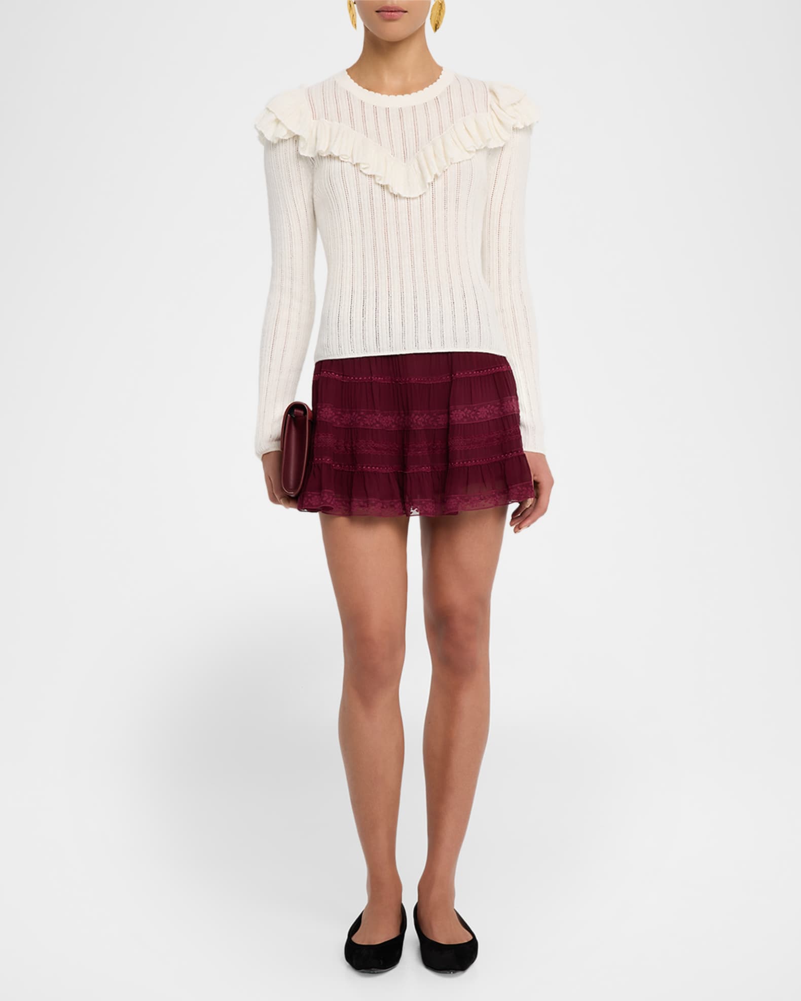 LoveShackFancy Presla Pointelle Ruffle Sweater | Neiman Marcus