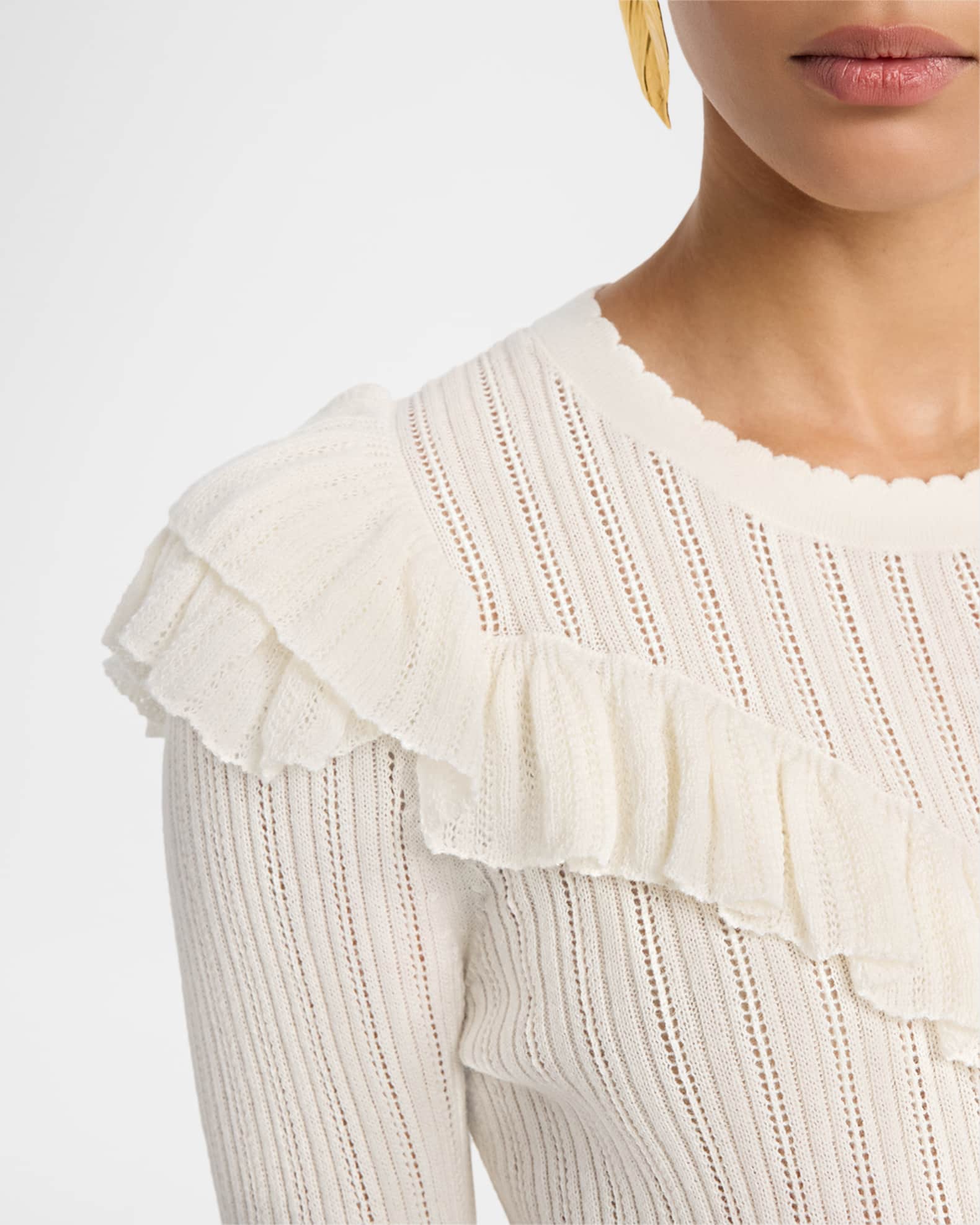 LoveShackFancy Presla Pointelle Ruffle Sweater | Neiman Marcus