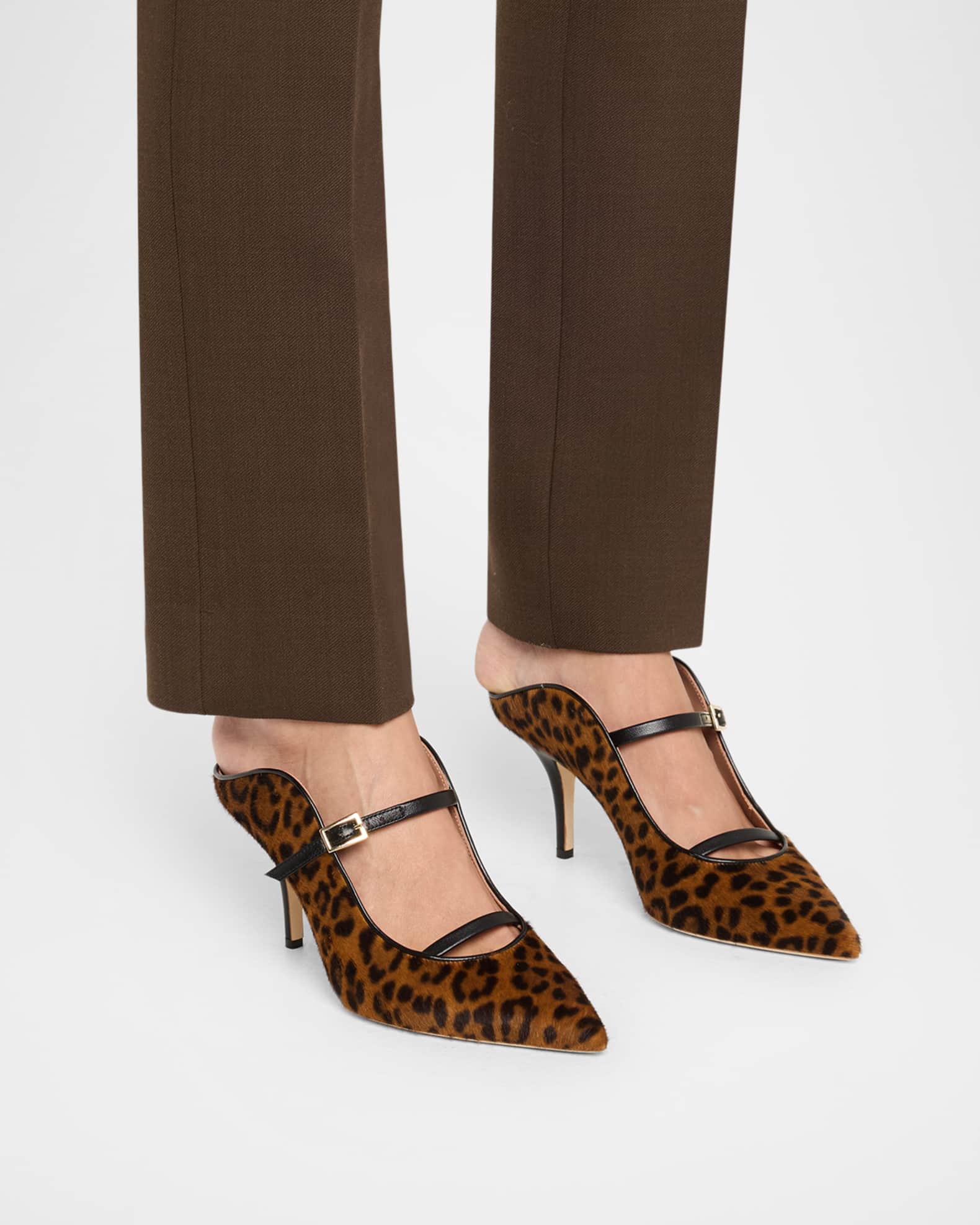 Malone Souliers Gala Leopard-Printed Calf Hair Mule Pumps | Neiman Marcus