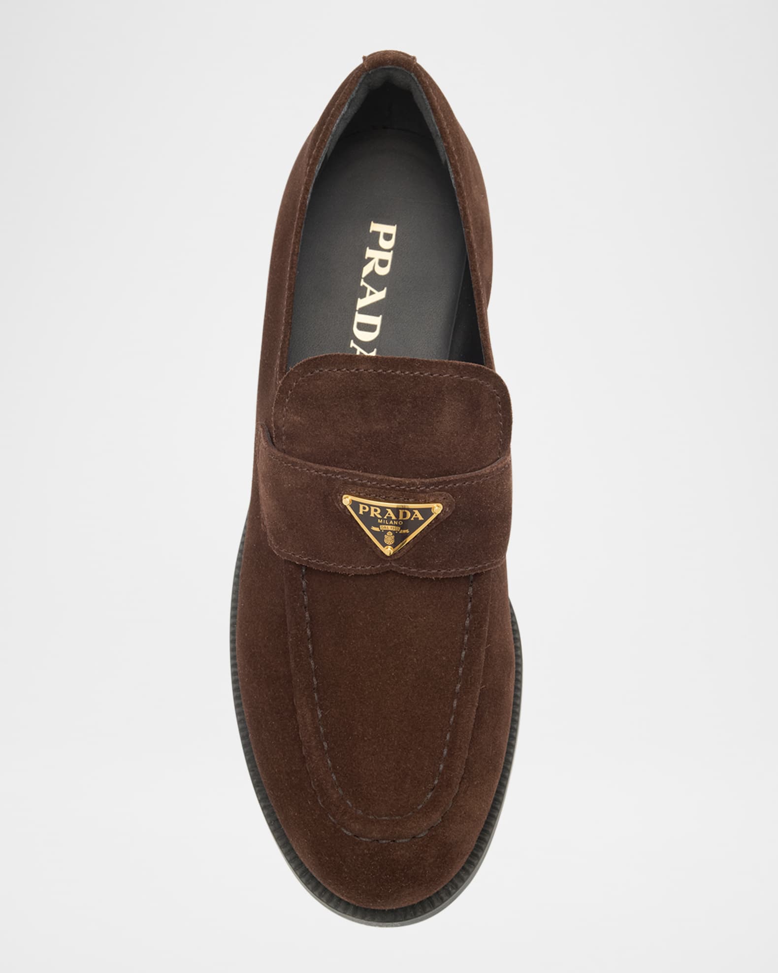 Prada Suede Triangle Logo Loafers | Neiman Marcus
