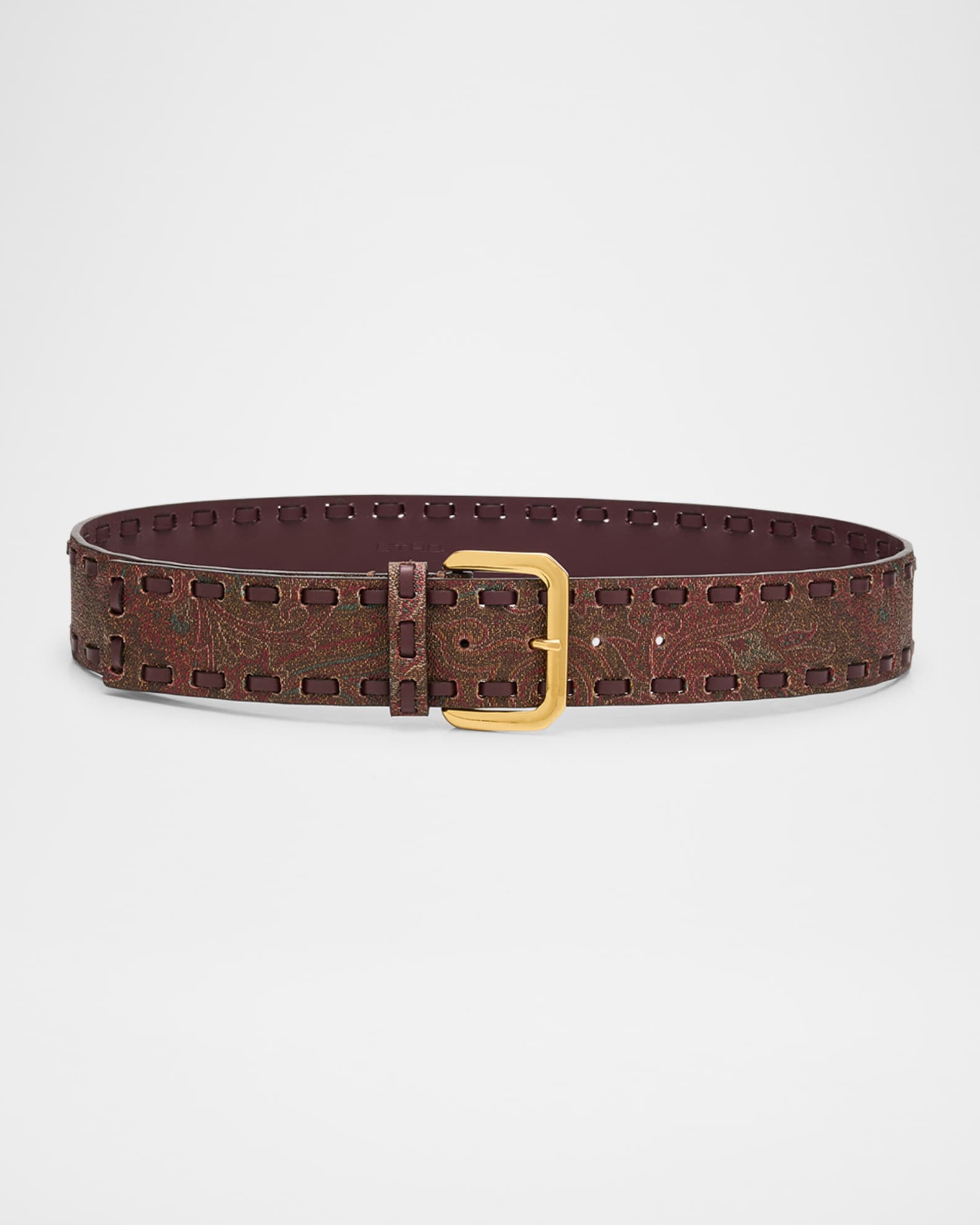Etro Threaded Arnica-Print Leather Belt | Neiman Marcus