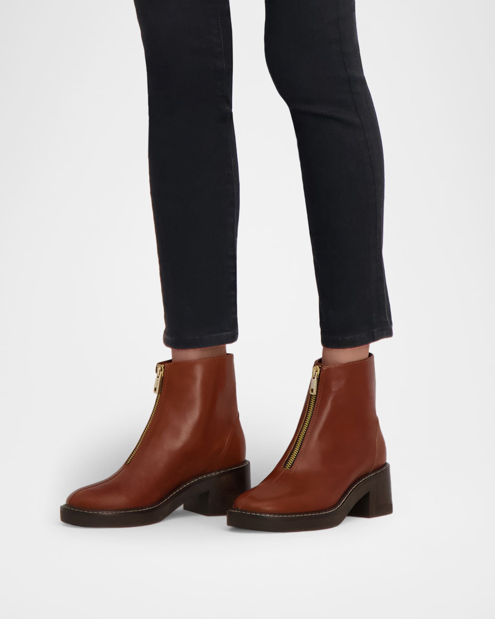 Bernardo Tess Leather Front-Zip Ankle Boots | Neiman Marcus