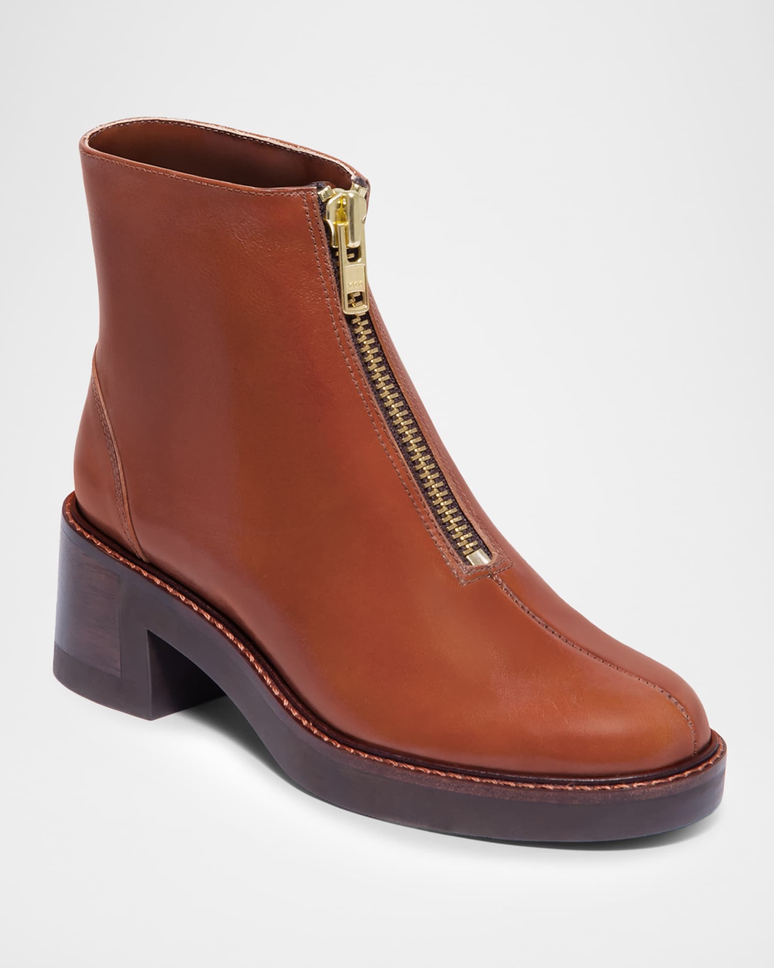 Bernardo Tess Leather Front-Zip Ankle Boots | Neiman Marcus
