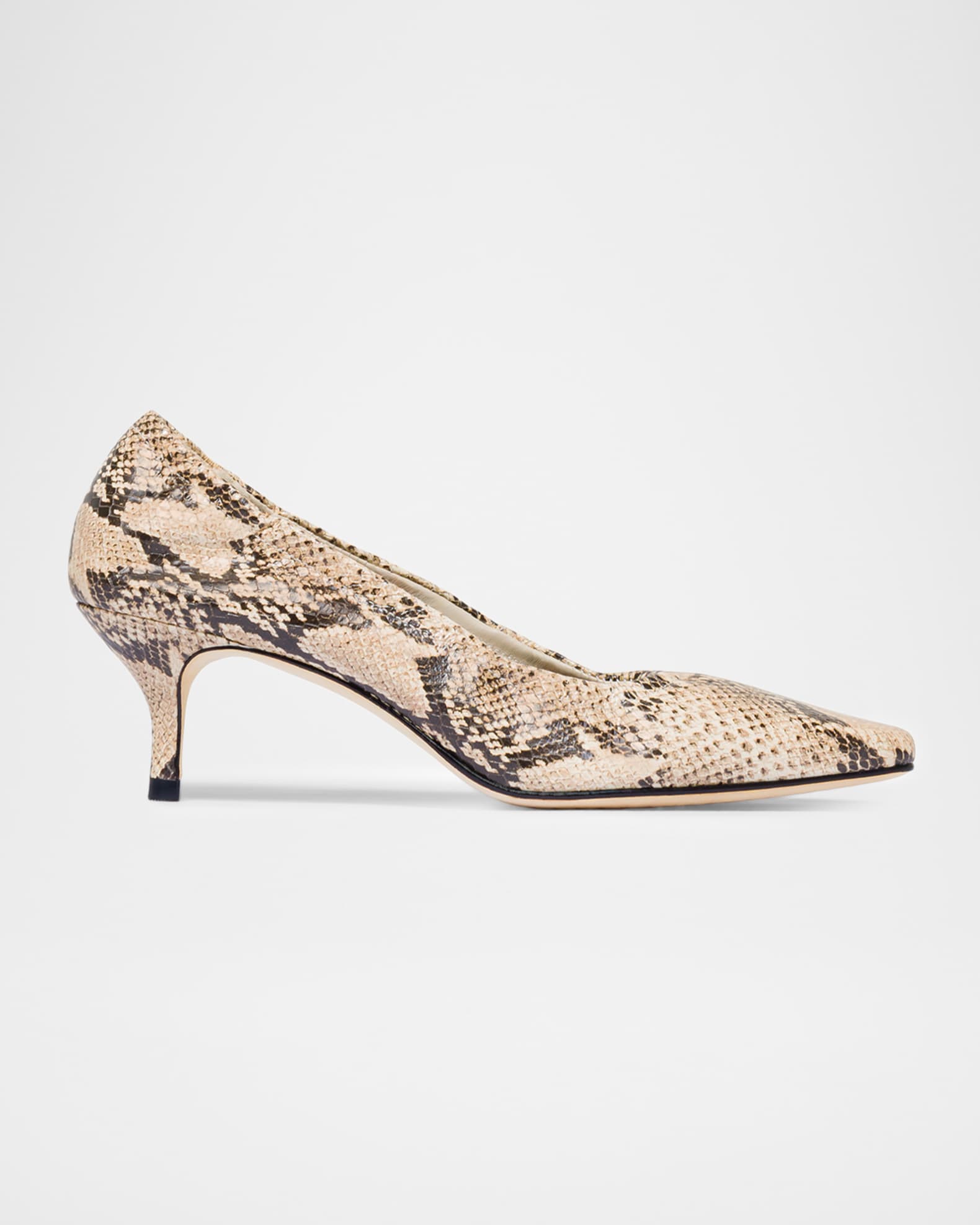 Bernardo Manu Ruched Snake-Printed Leather Snip-Toe Pumps | Neiman Marcus