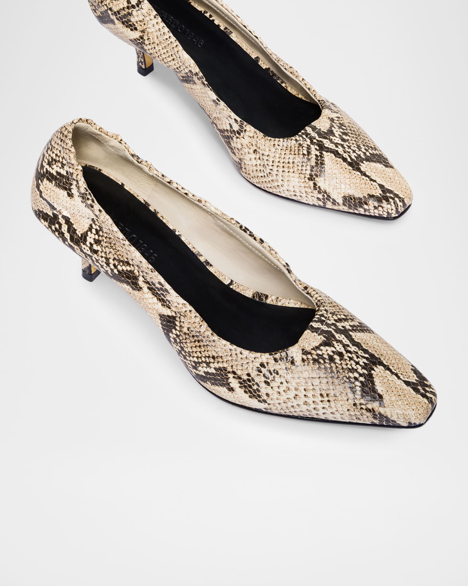 Bernardo Manu Ruched Snake-Printed Leather Snip-Toe Pumps | Neiman Marcus