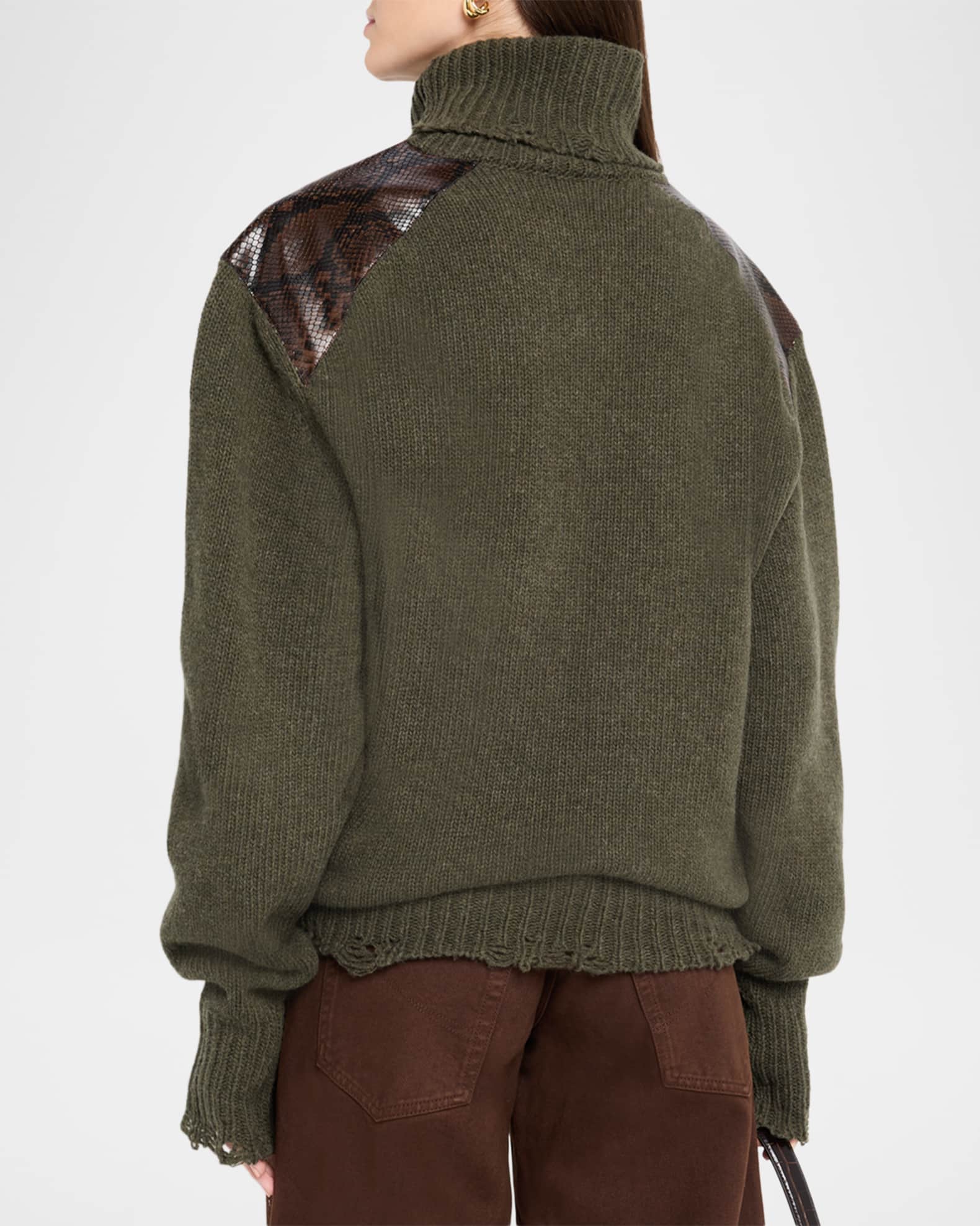 Stella McCartney Snakeskin-Embossed Leather Patch Turtleneck Sweater ...