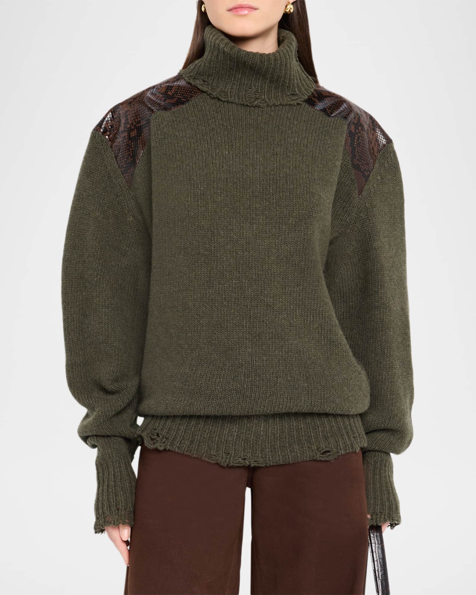 Stella McCartney Snakeskin-Embossed Leather Patch Turtleneck Sweater ...