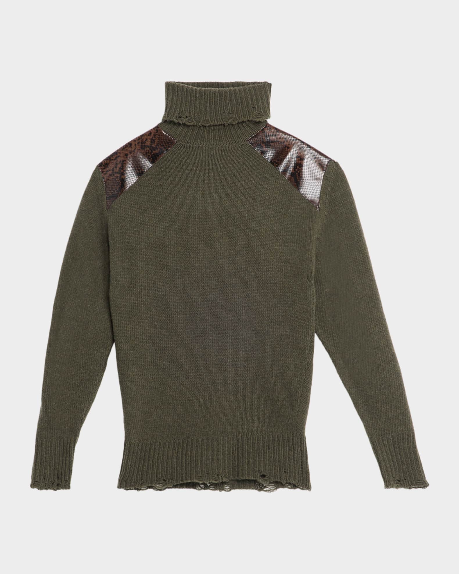 Stella McCartney Snakeskin-Embossed Leather Patch Turtleneck Sweater ...