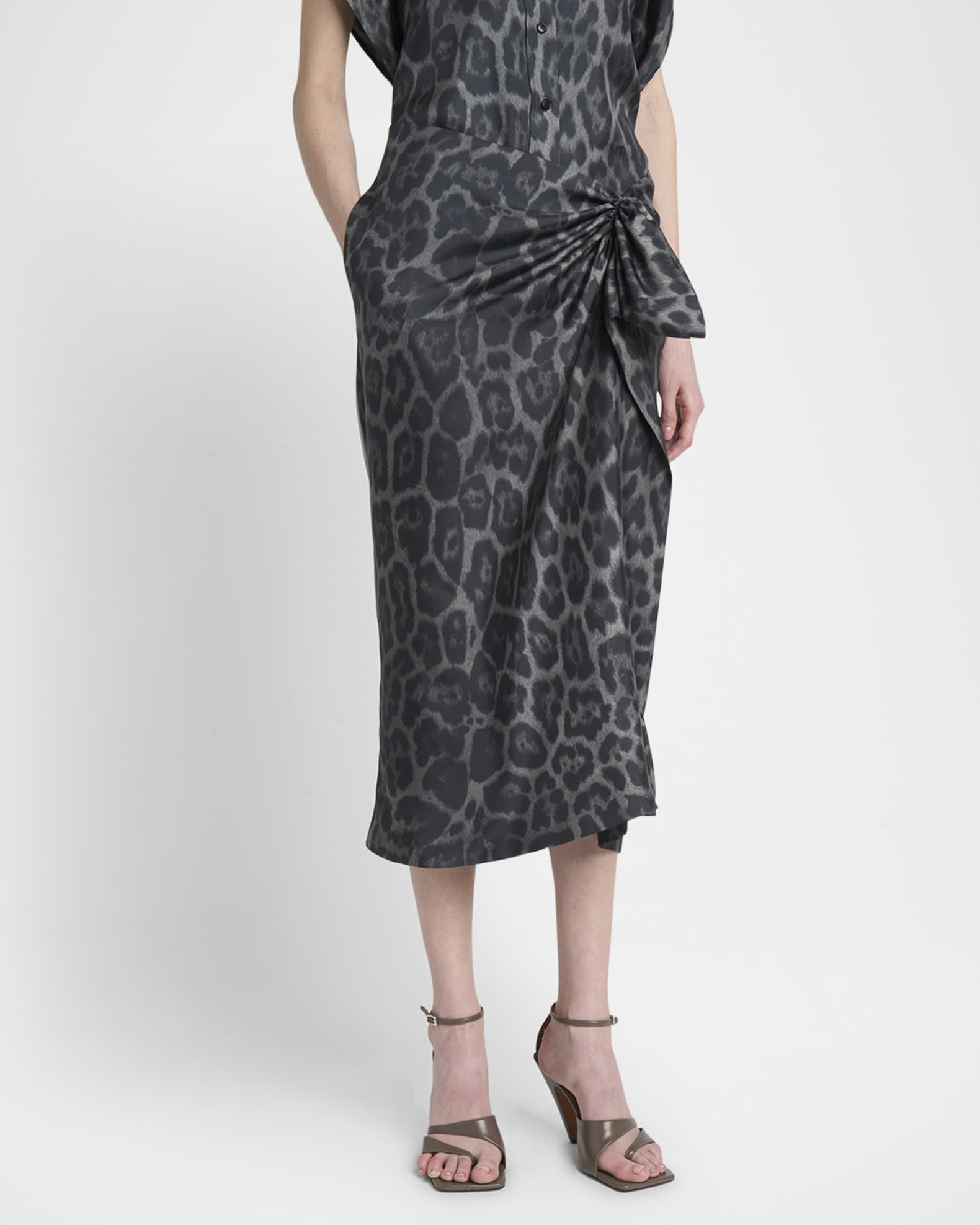 Stella McCartney Leopard-Print Gathered Silk Midi Skirt | Neiman Marcus