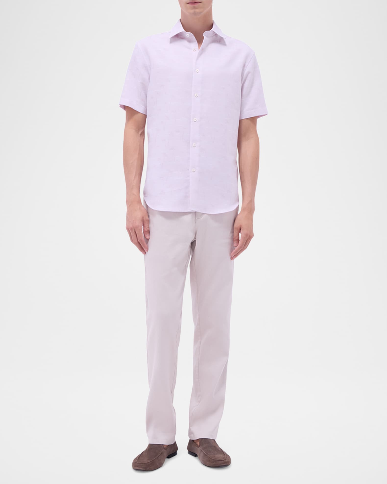 Bugatchi Men's Orson Cotton and Linen Palm Short-Sleeve Shirt | Neiman ...