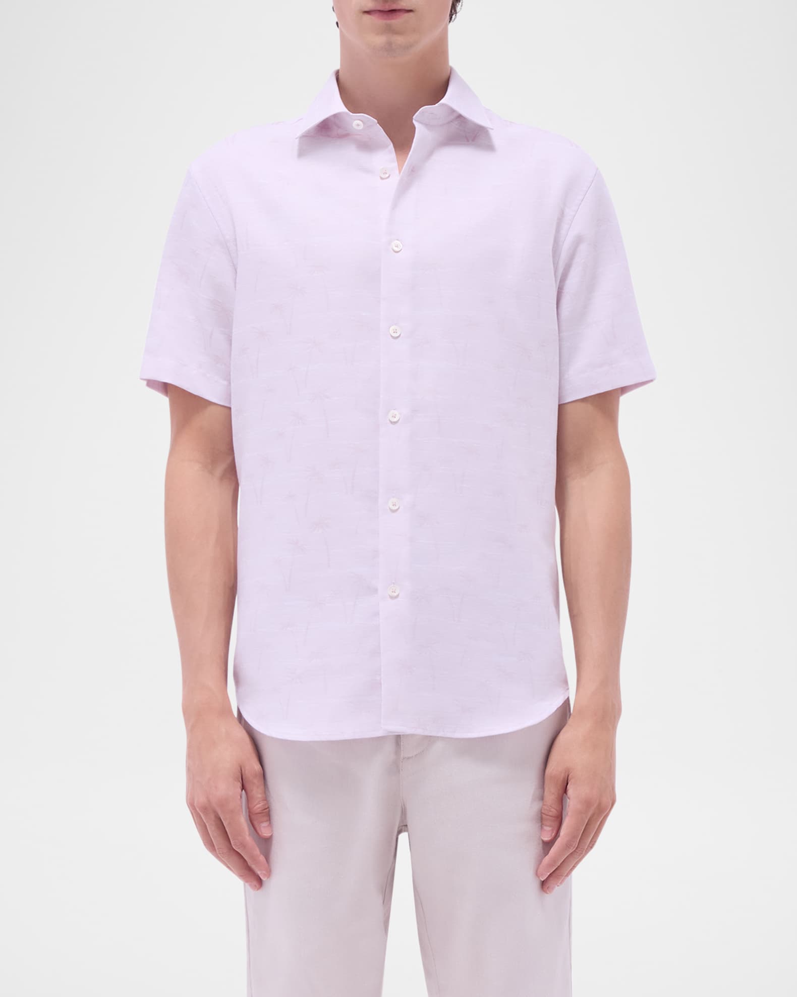 Bugatchi Men's Orson Cotton and Linen Palm Short-Sleeve Shirt | Neiman ...
