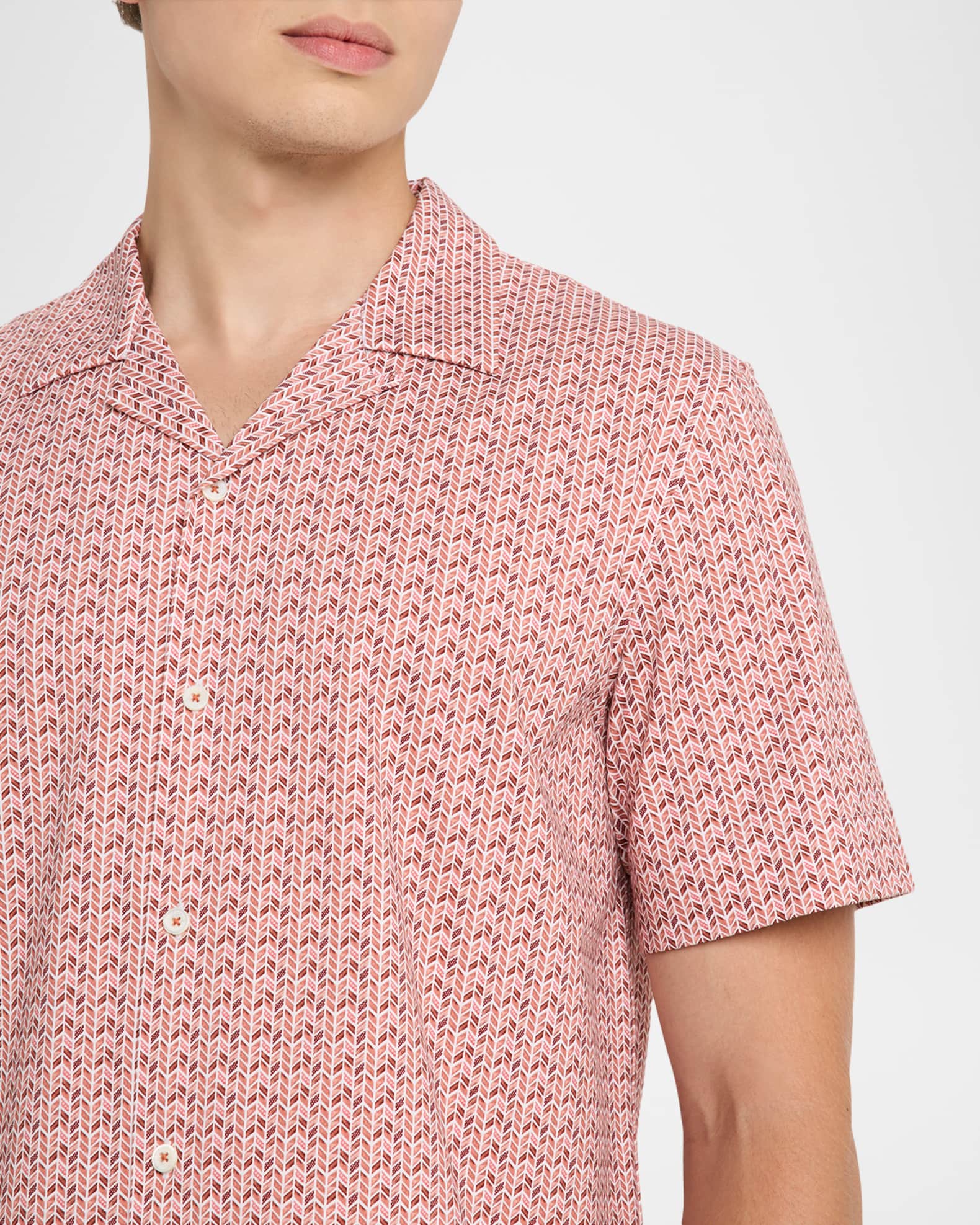 Bugatchi Men's OoohCotton Herringbone Camp Shirt | Neiman Marcus