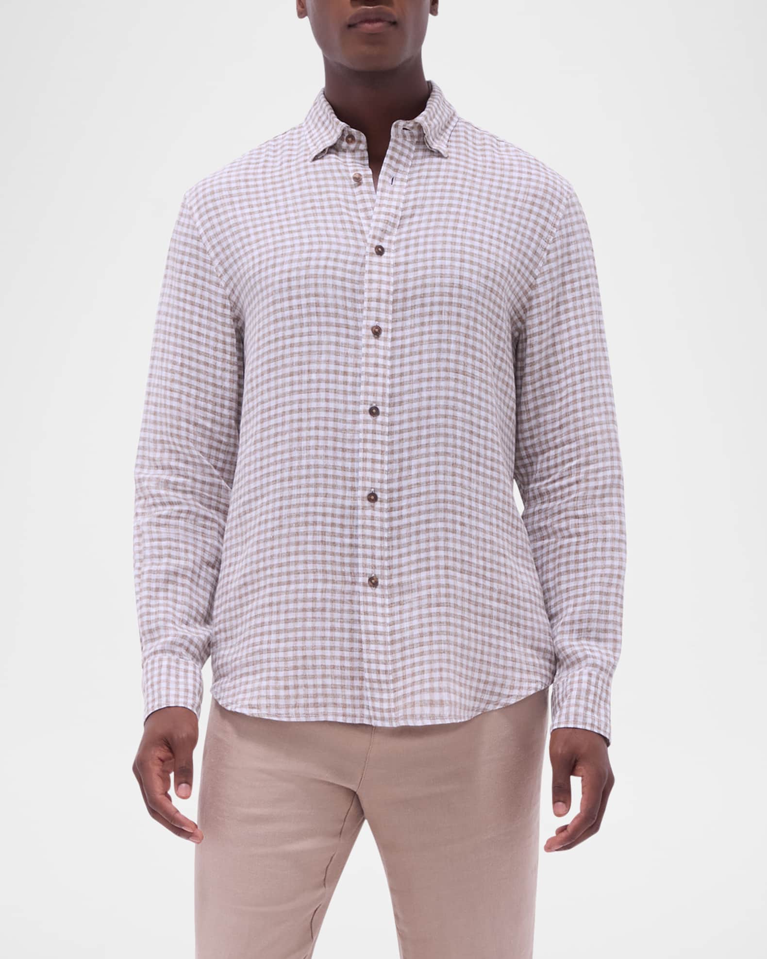 Bugatchi Men's Julien Linen Check Sport Shirt | Neiman Marcus