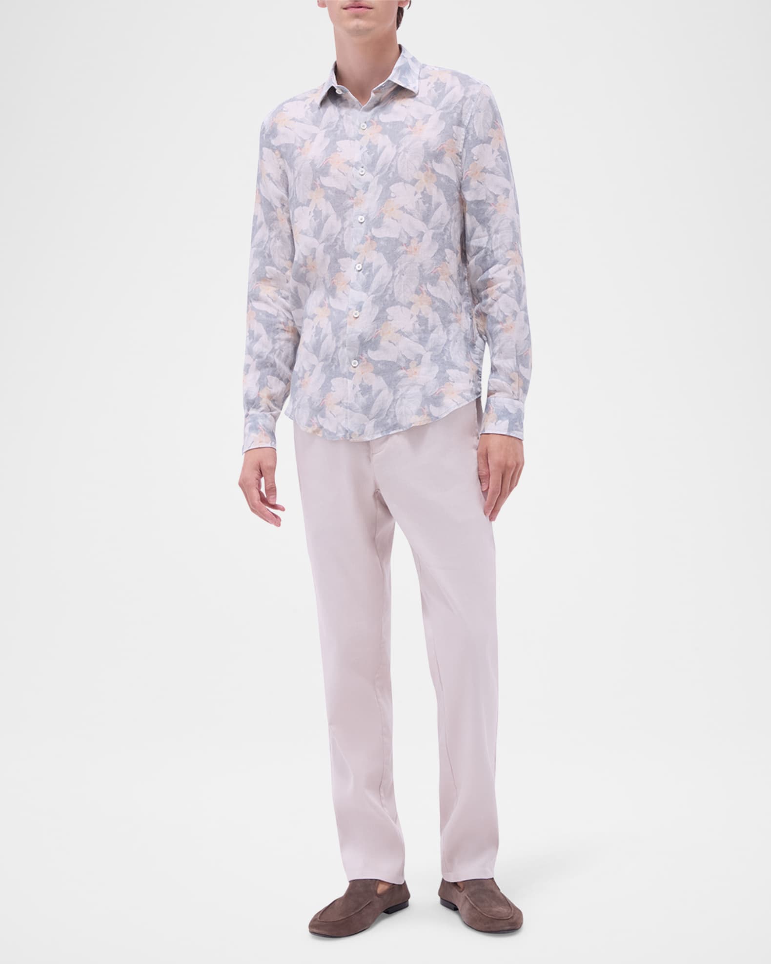 Bugatchi Men's Julien Linen Floral Sport Shirt | Neiman Marcus