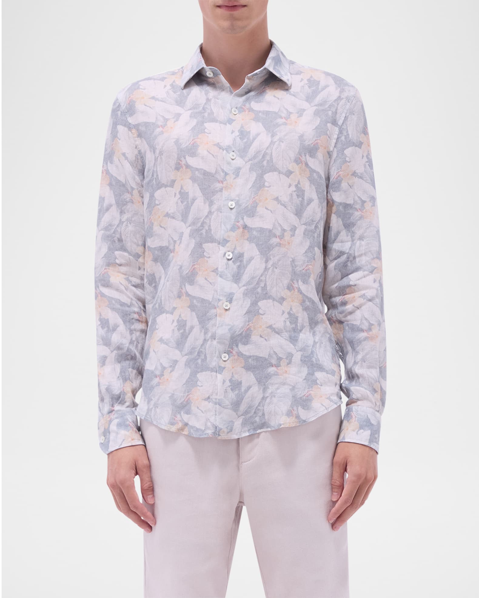 Bugatchi Men's Julien Linen Floral Sport Shirt | Neiman Marcus