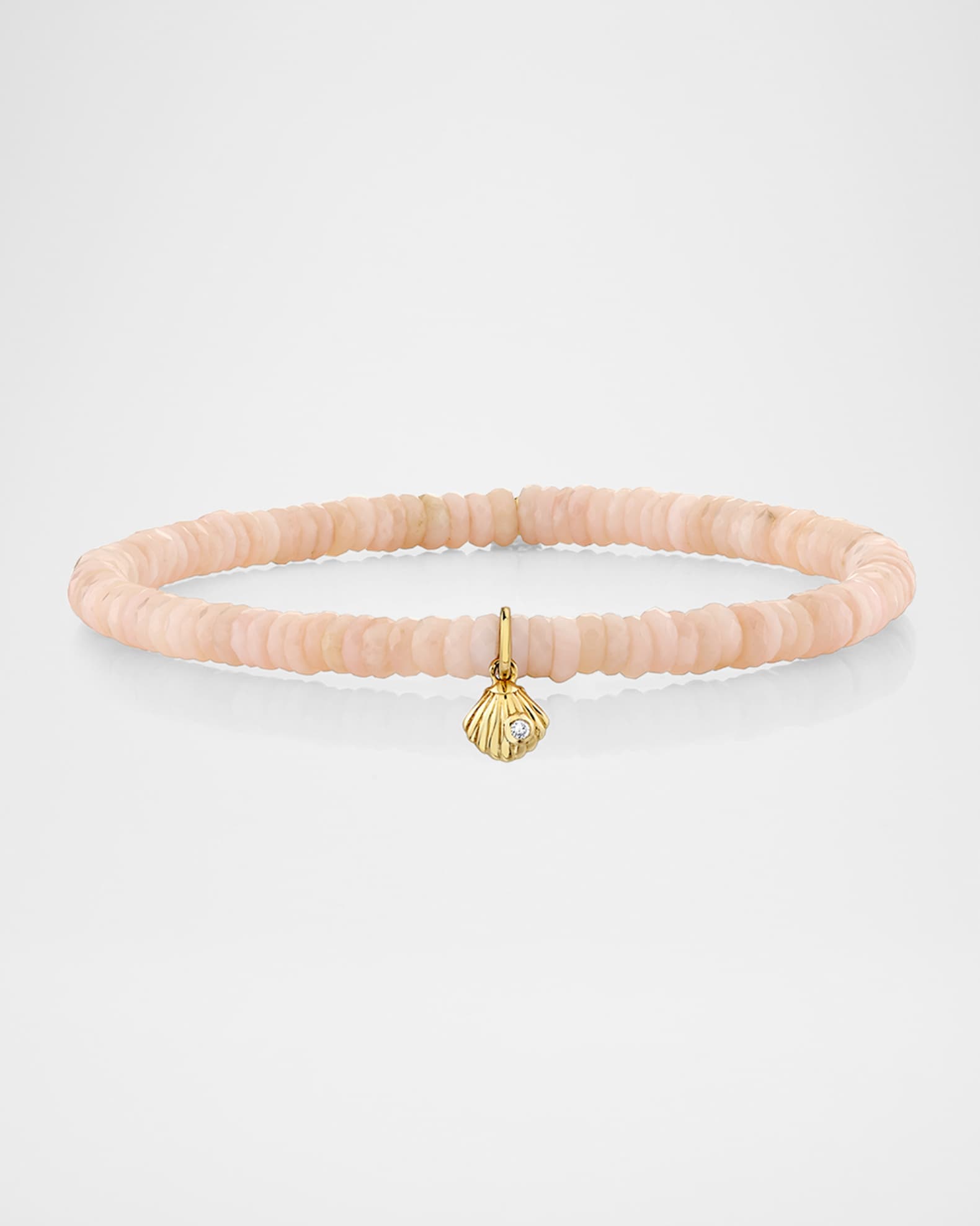 Sydney Evan 14K Tiny Clam Shell Diamond Charm on Pink Opal Bracelet ...