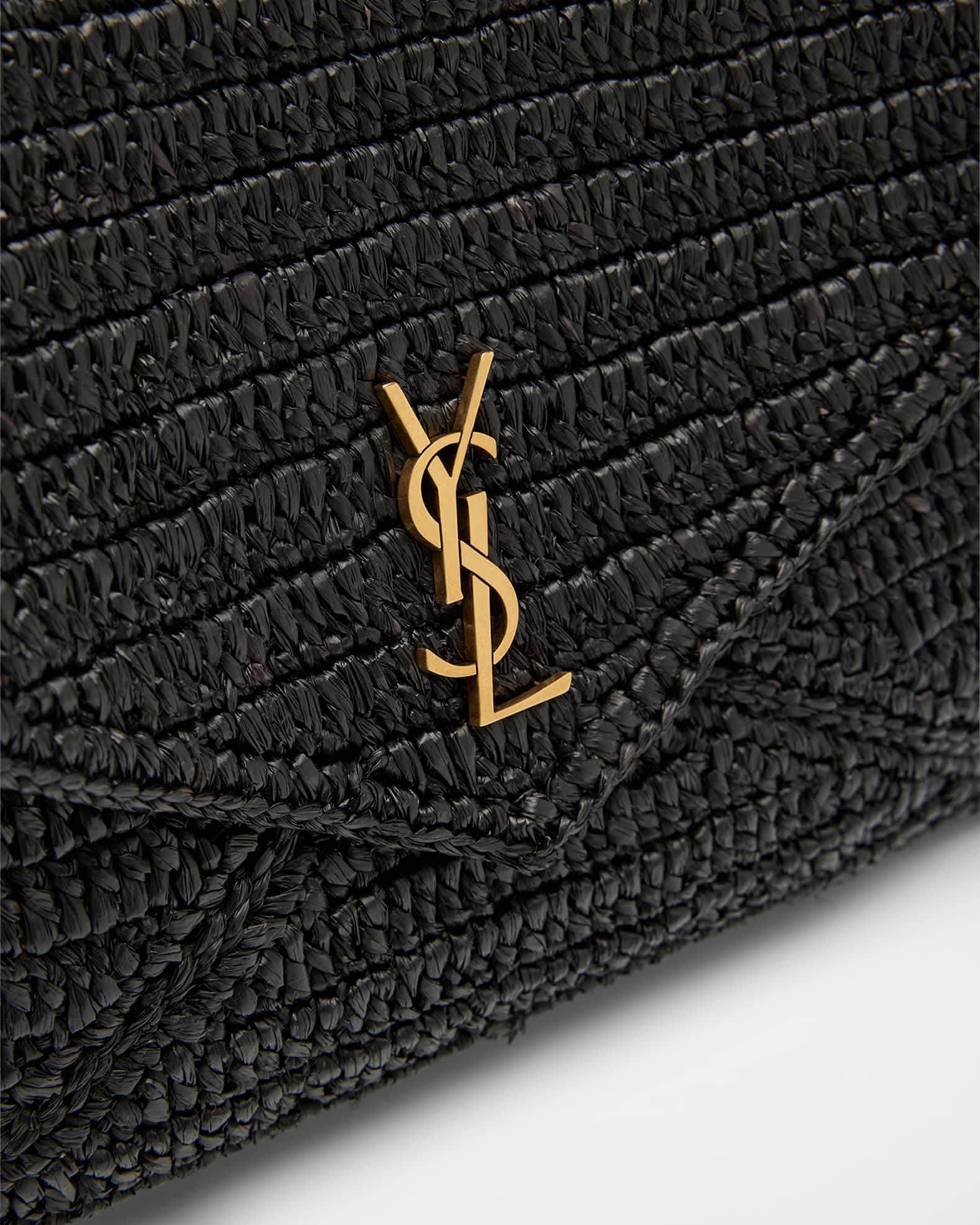 Saint Laurent Large Envelope Flap YSL Clutch Bag in Raffia | Neiman Marcus