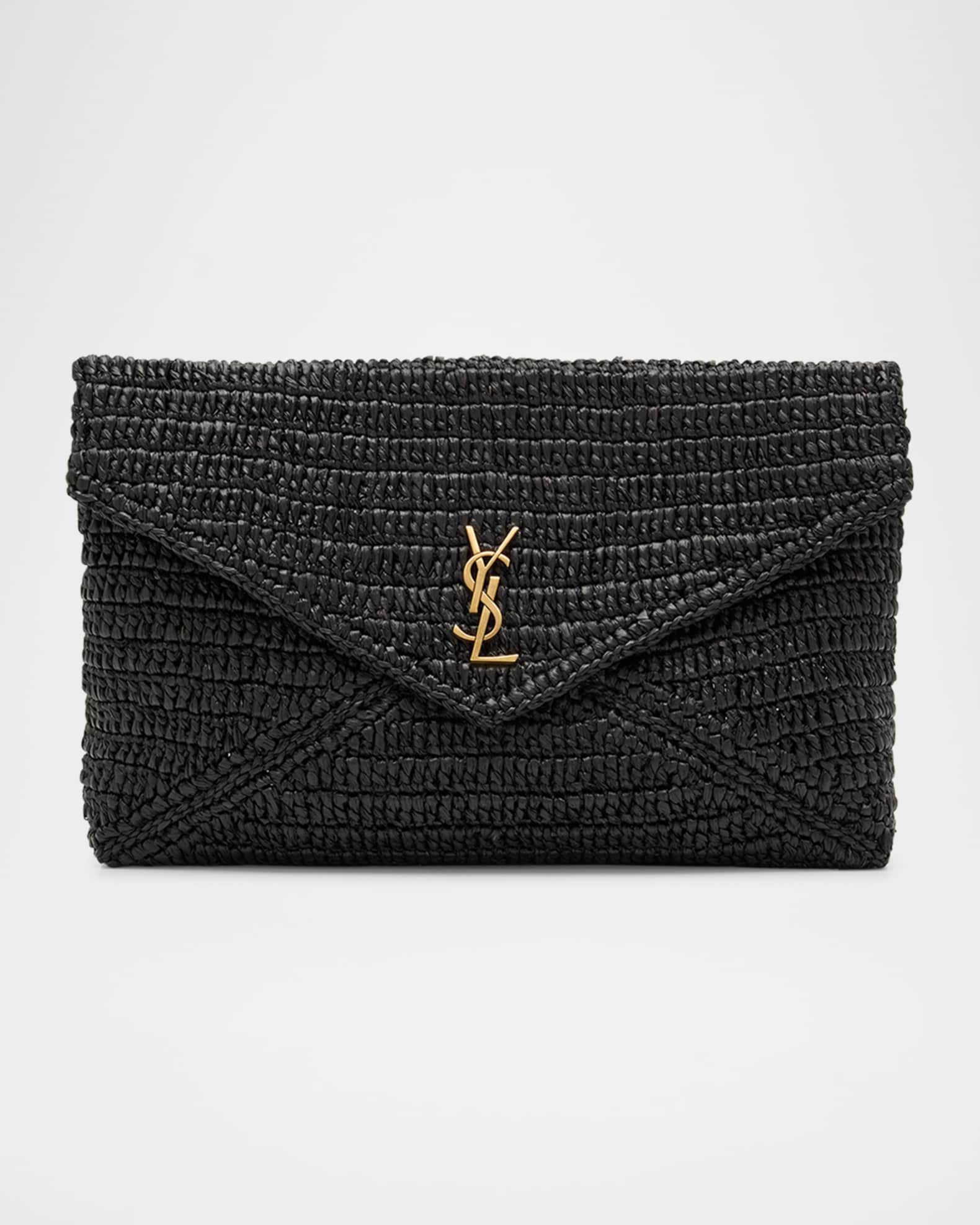 Saint Laurent Large Envelope Flap YSL Clutch Bag in Raffia | Neiman Marcus