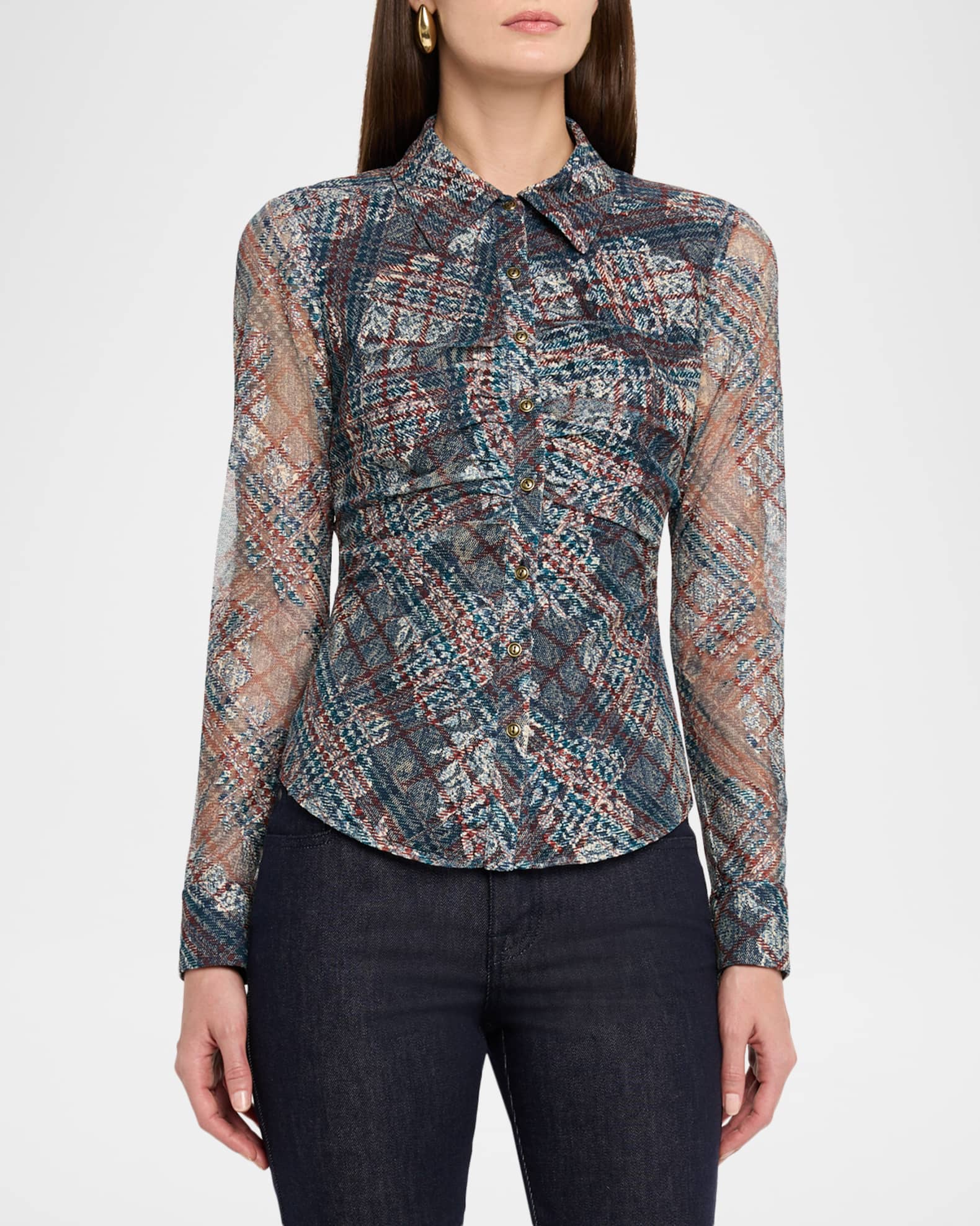 Ramy Brook Plaid Hamilton Button-Front Blouse | Neiman Marcus