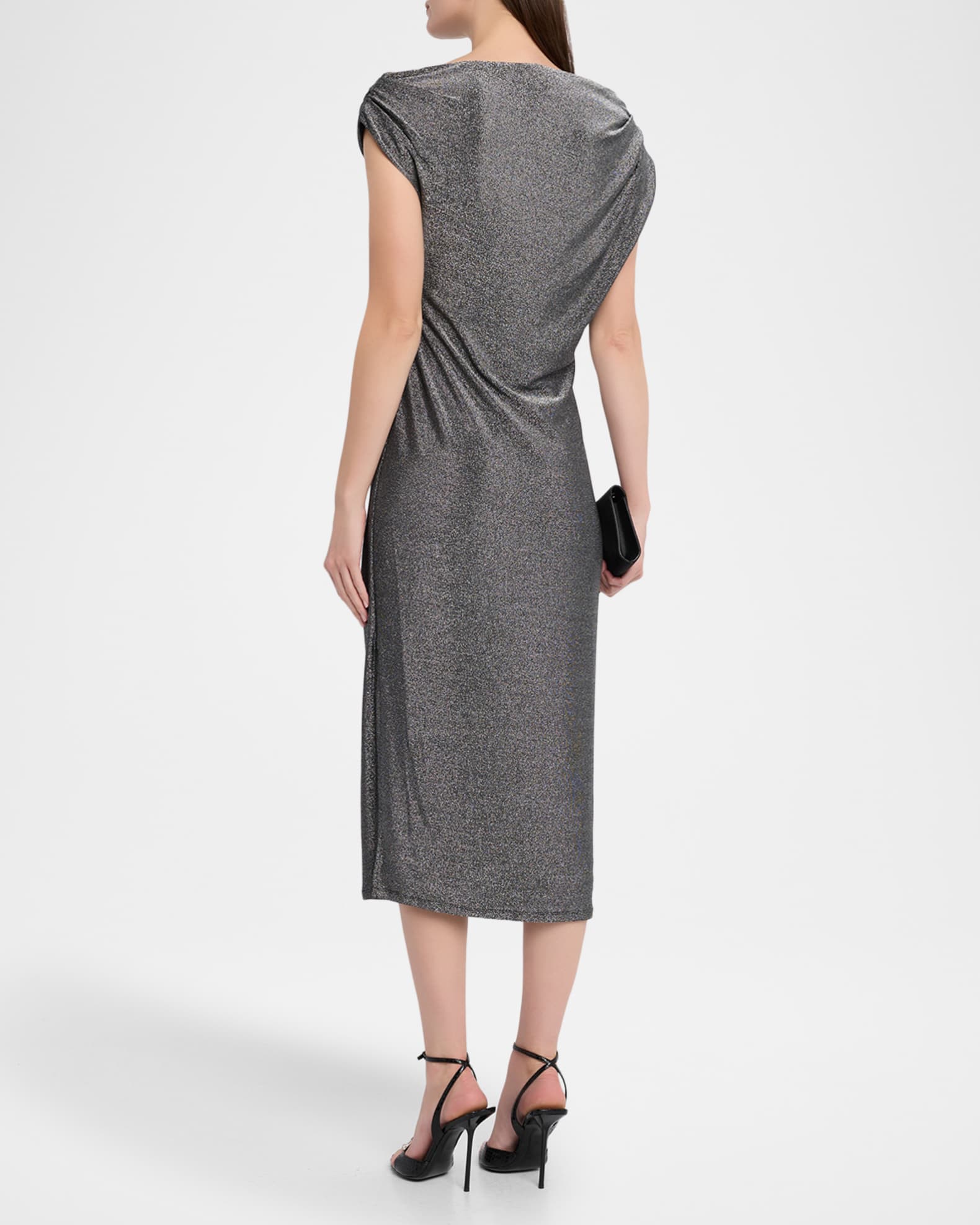 Ramy Brook Rocker Chet Metallic Boat-Neck Midi Dress | Neiman Marcus