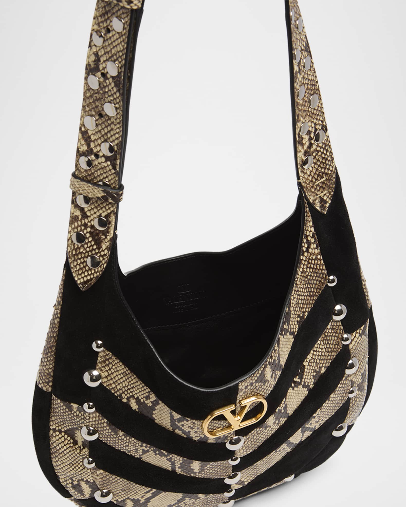 Valentino Garavani Small Patchwork Suede & Python Hobo Bag | Neiman Marcus