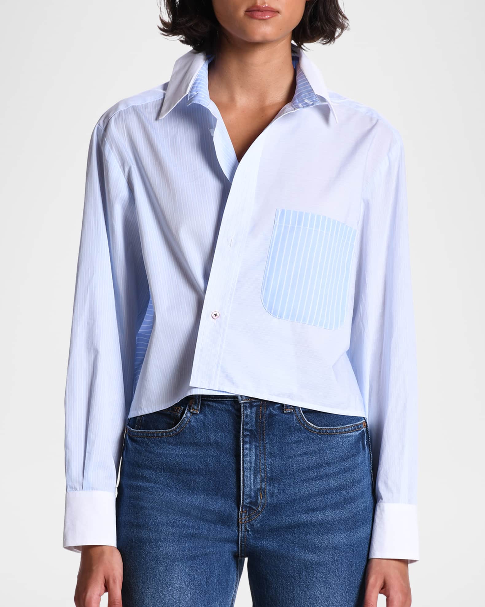 CISSA The Shorty Mixed Stripe Cropped Shirt | Neiman Marcus